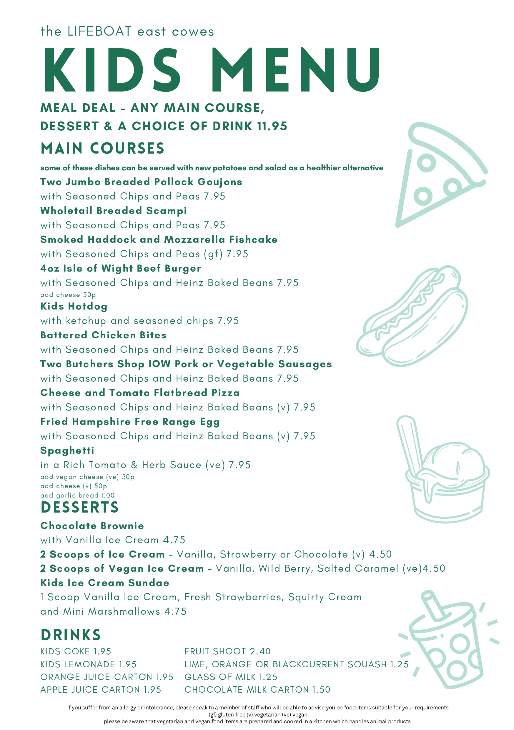 Kid's Menu — The LIFEBOAT - East Cowes