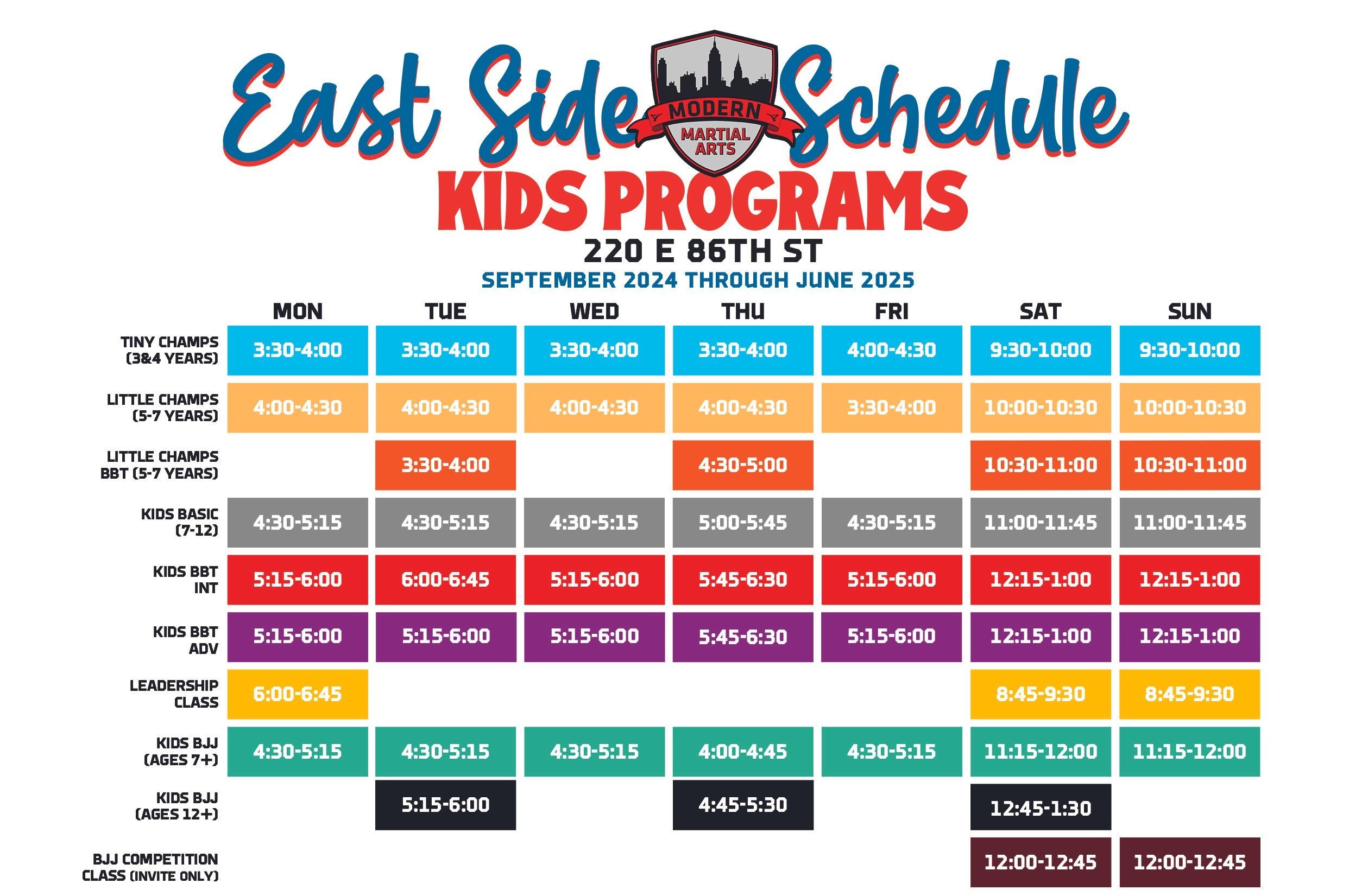 MMA Upper East Side Class Schedule — Modern Martial Arts NYC