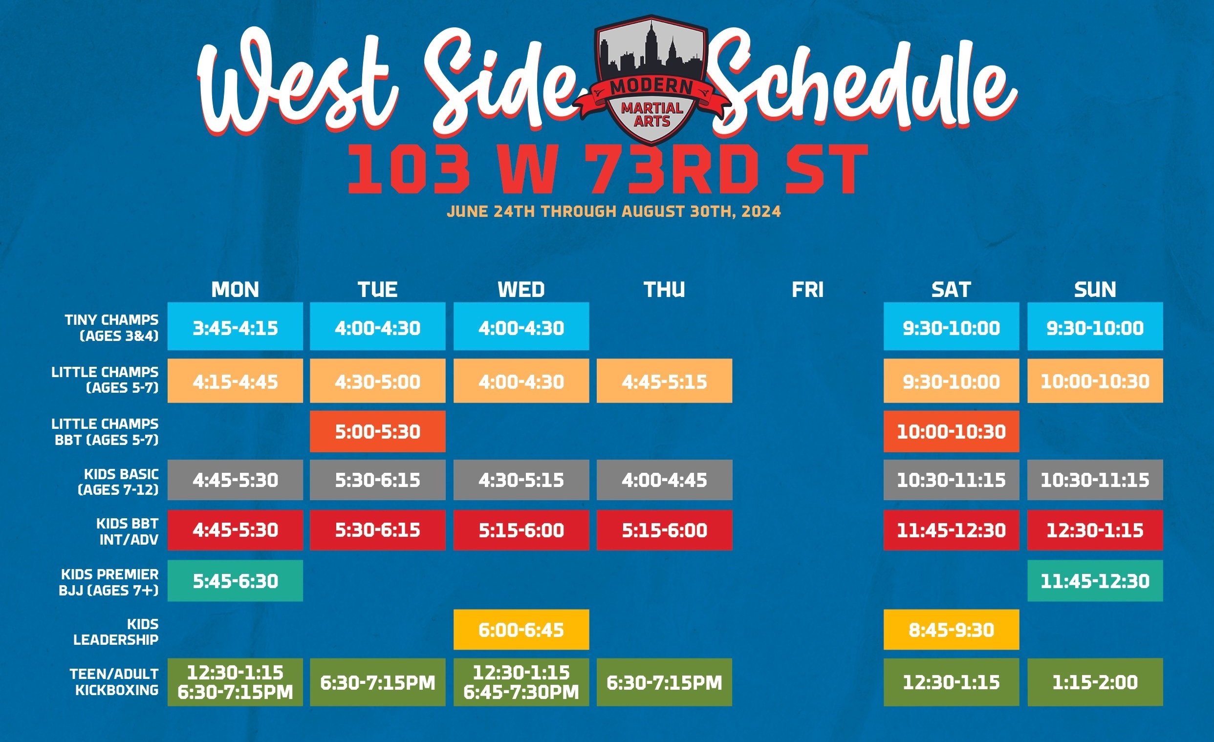 MMA Upper West Side Class Schedule — Modern Martial Arts NYC