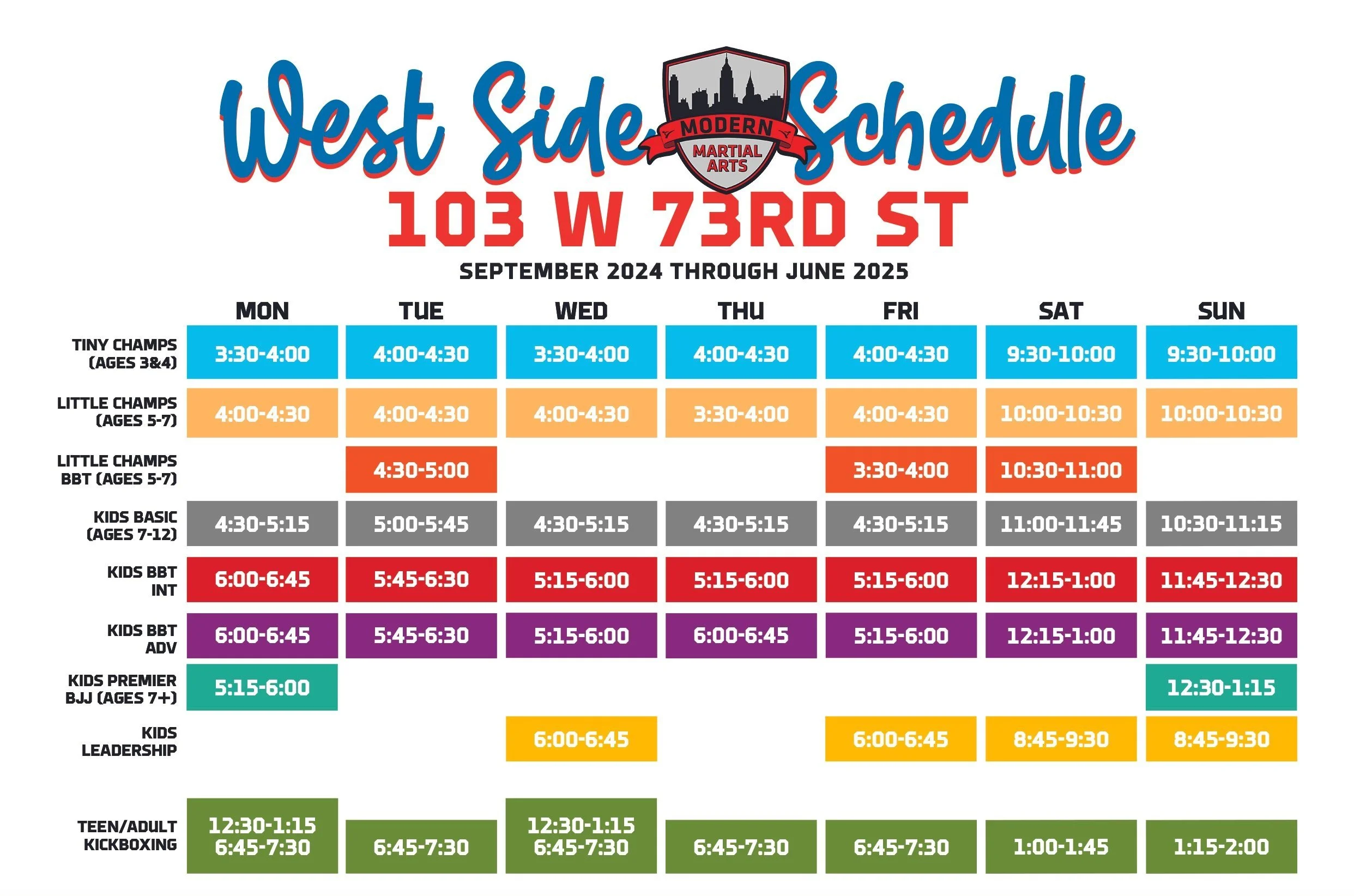 MMA Upper West Side Class Schedule — Modern Martial Arts NYC