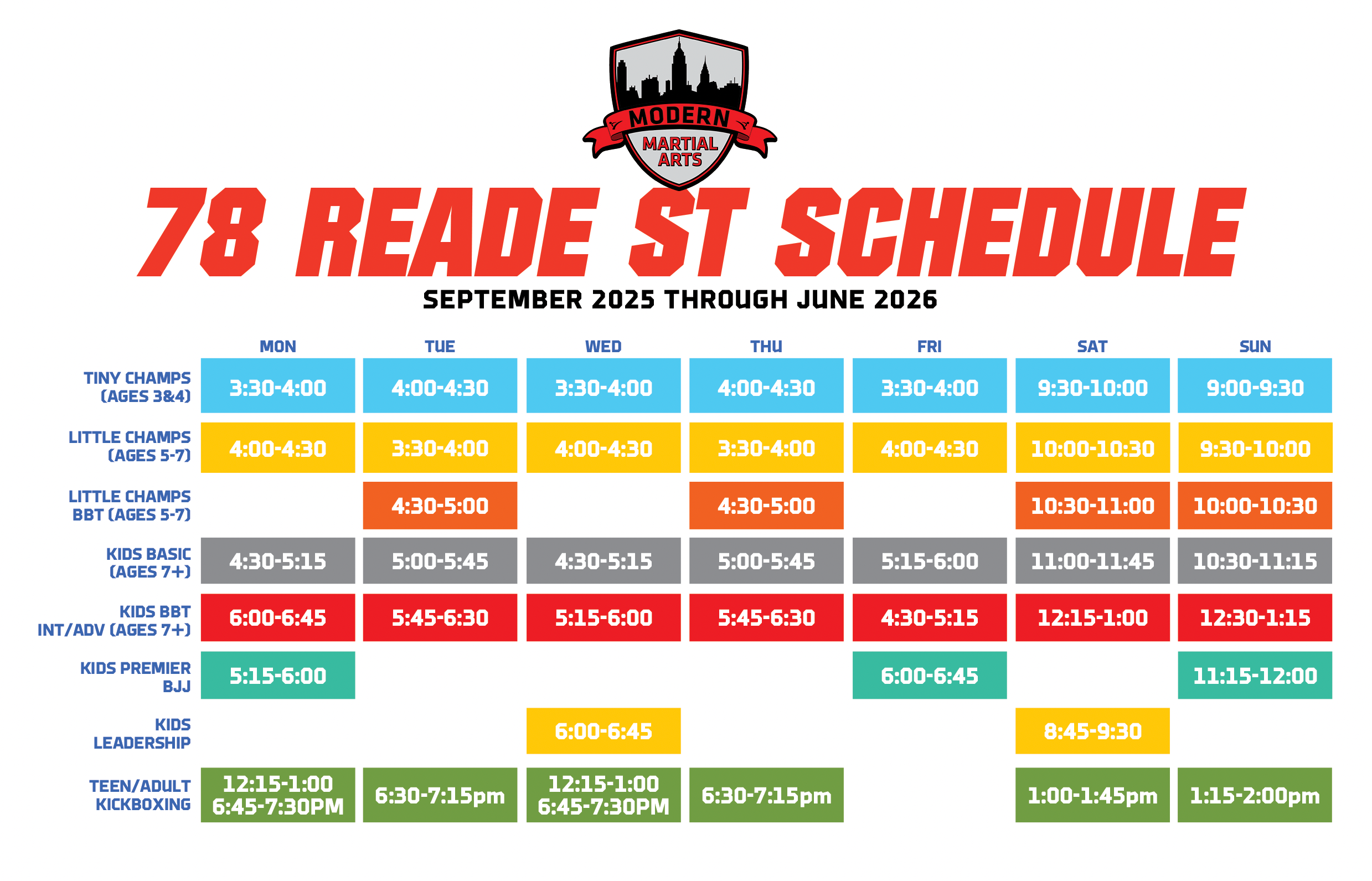 Martial Arts Schedule Tribeca NYC | Kids Classes & Kickboxing Times ...