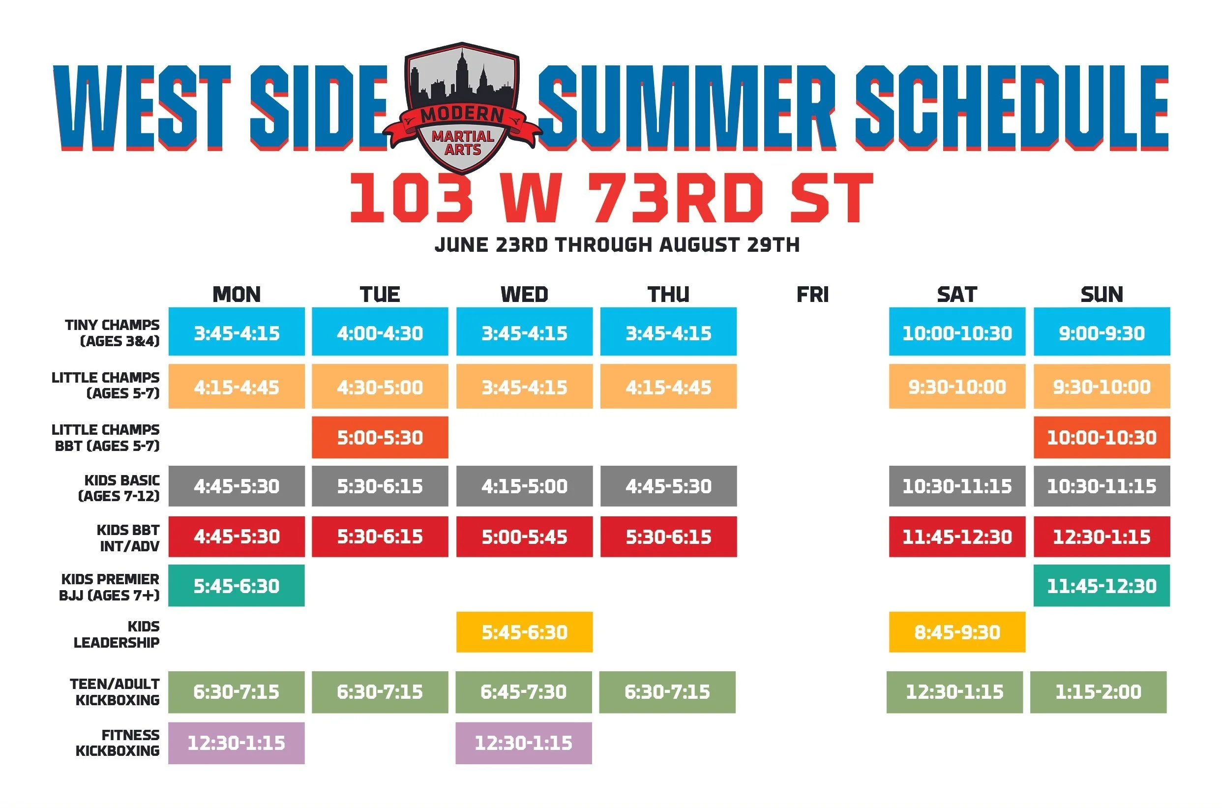 MMA Upper West Side Class Schedule — Modern Martial Arts NYC