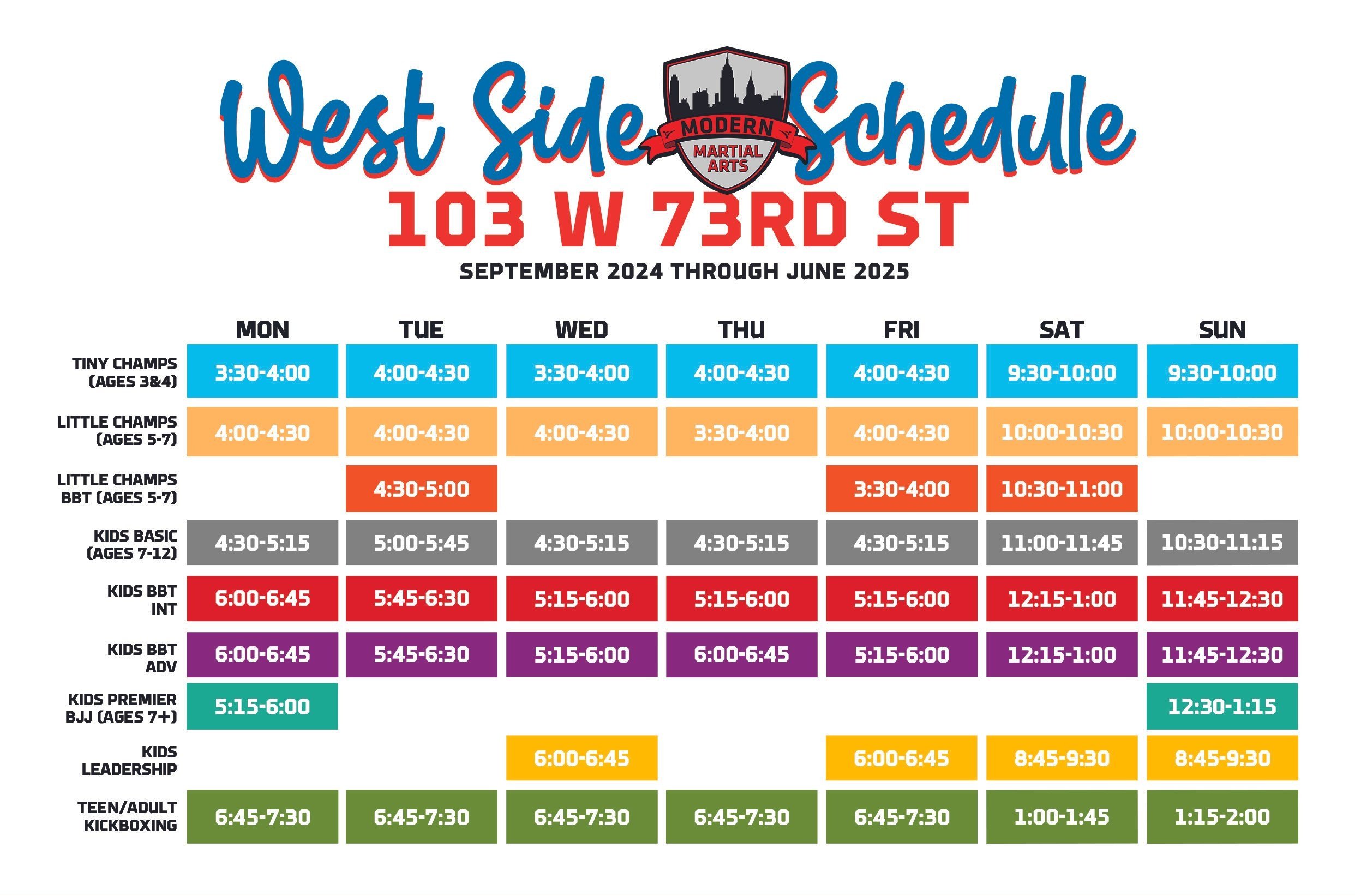 MMA Upper West Side Class Schedule — Modern Martial Arts NYC