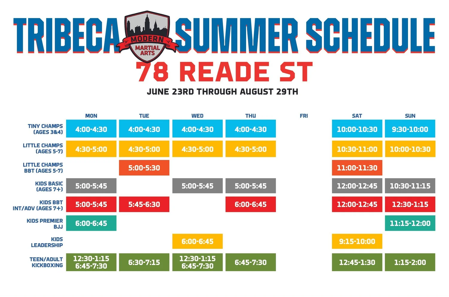 MMA Tribeca Class Schedule — Modern Martial Arts NYC