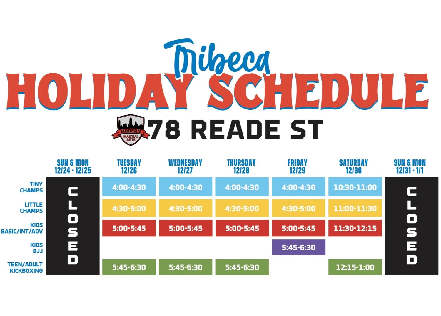 MMA Tribeca Class Schedule — Modern Martial Arts NYC