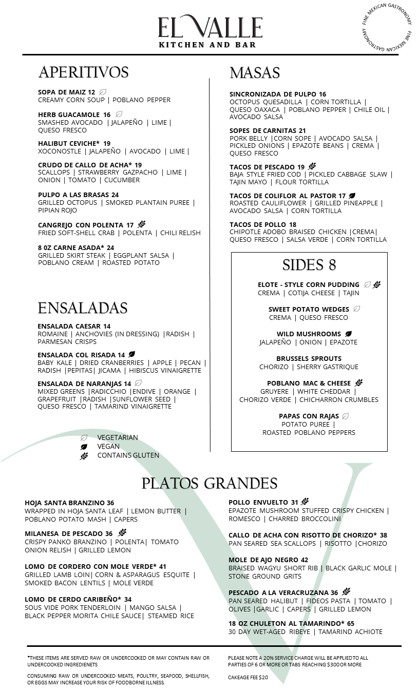 Menu el valle — EL VALLE