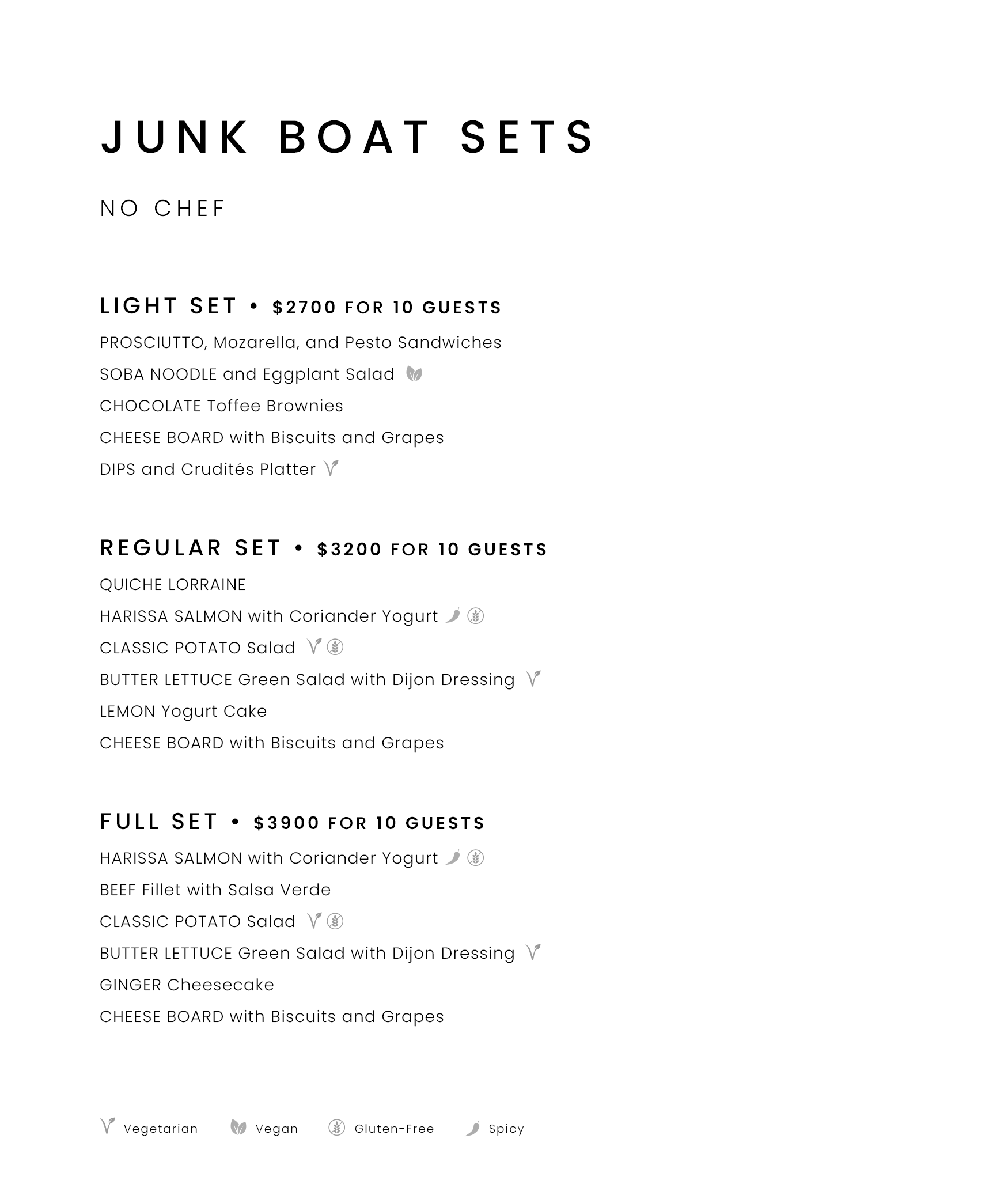 Junk Boat Sets - Catering (Drop Off) — Gingers