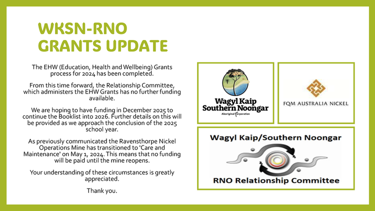 Grants update — Wagyl Kaip Southern Noongar Aboriginal Corporation