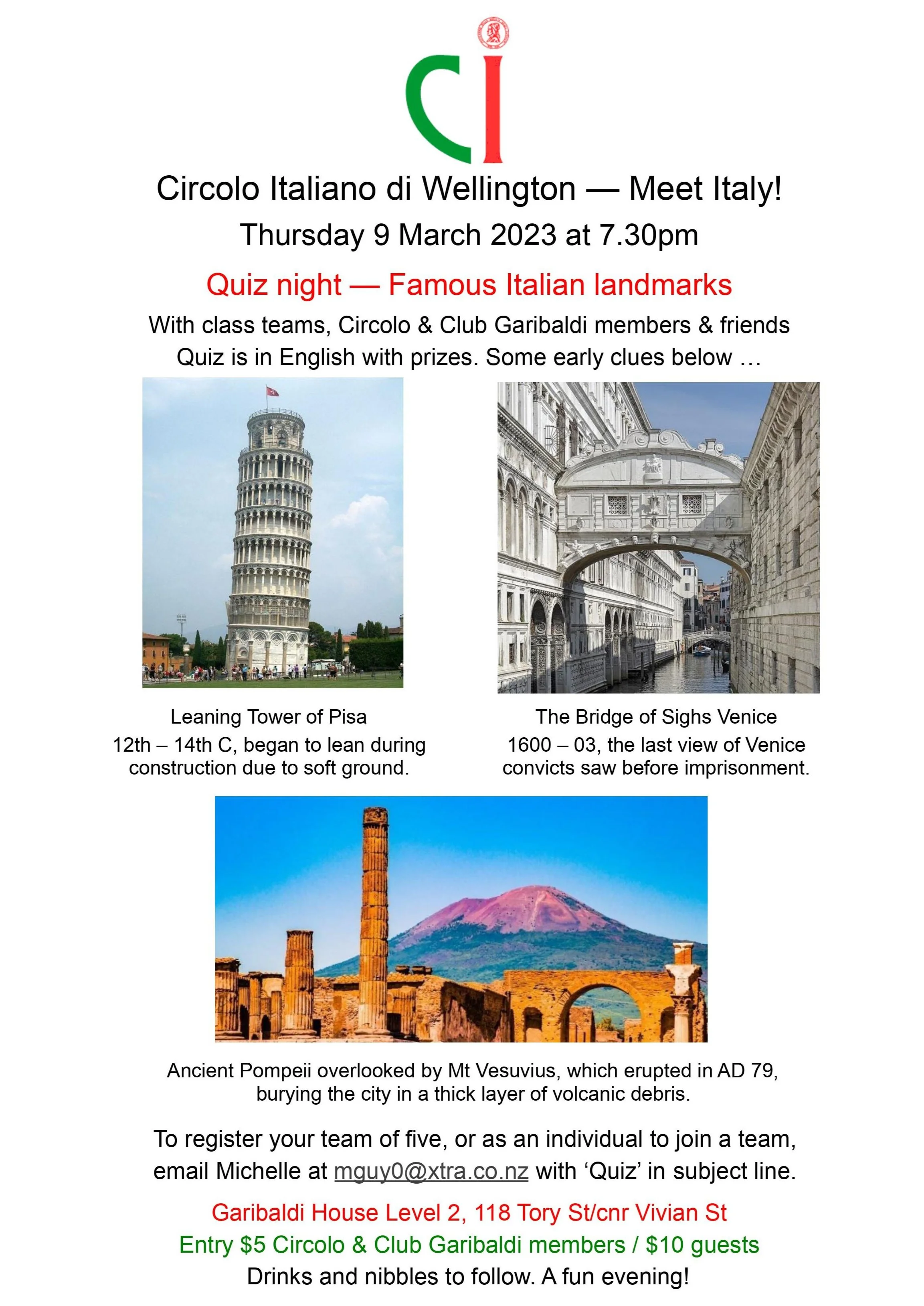 March Meet Italy! event – quiz night — Circolo Italiano di Wellington