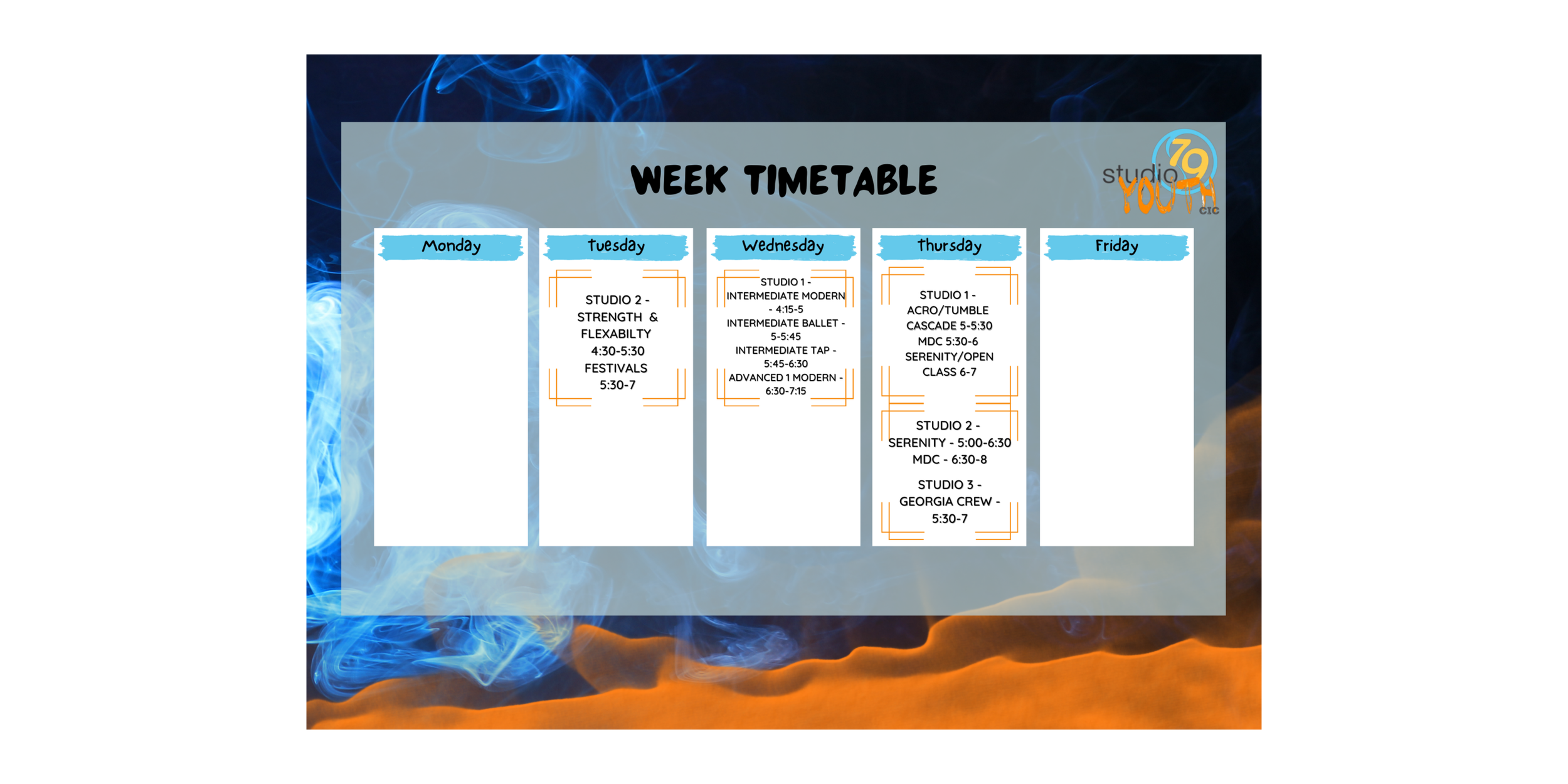 Timetable & Prices — Studio 79 Youth CIC