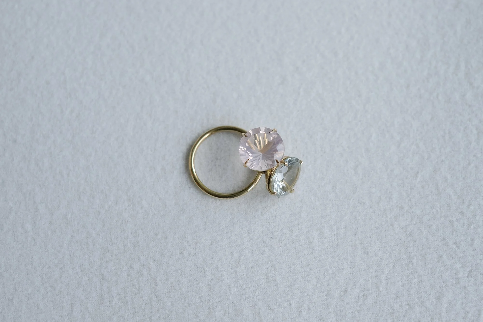 Rose Quartz and Beryl Pirouette Ring by Belinda Chang — OBELLERY