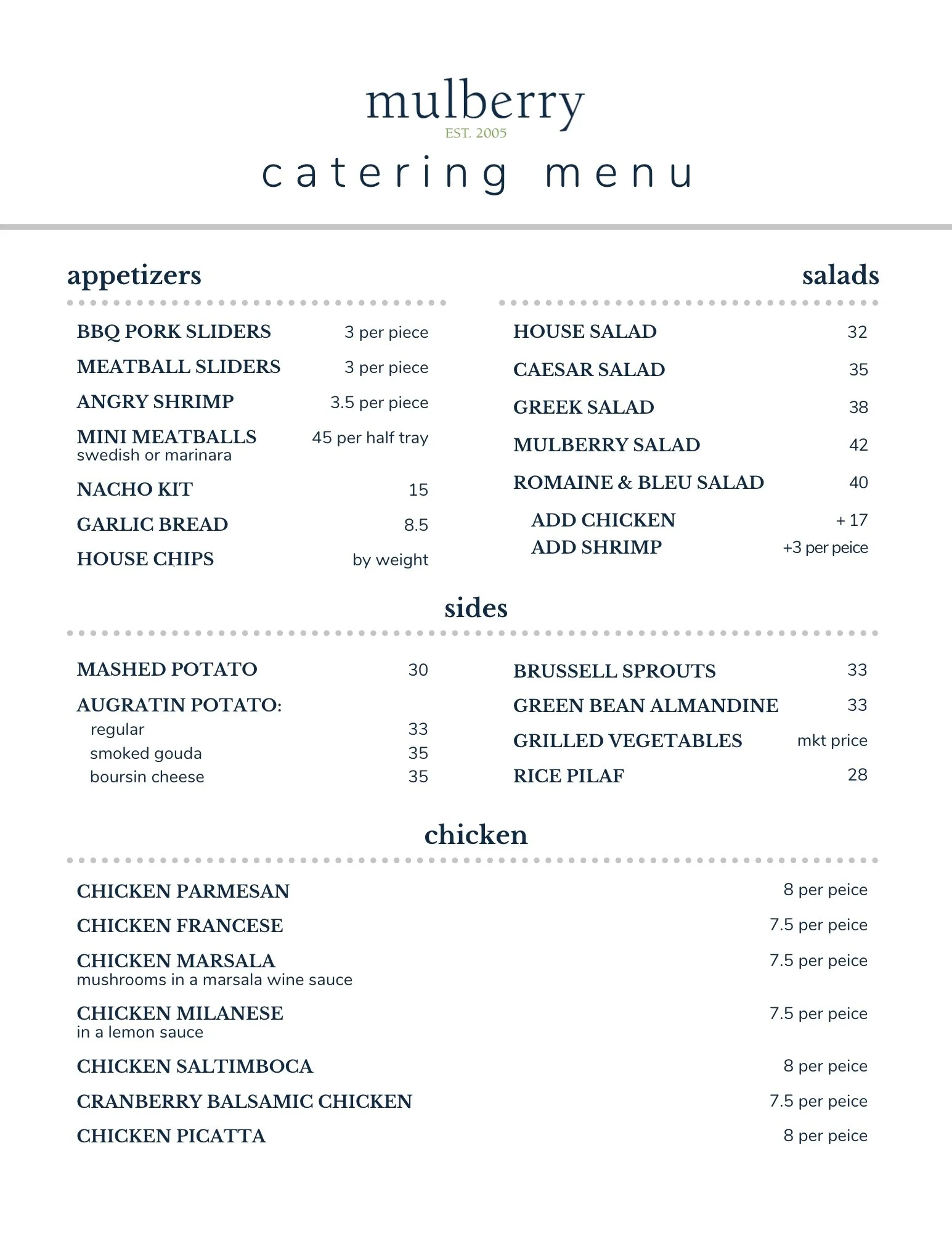 catering — Mulberry Street