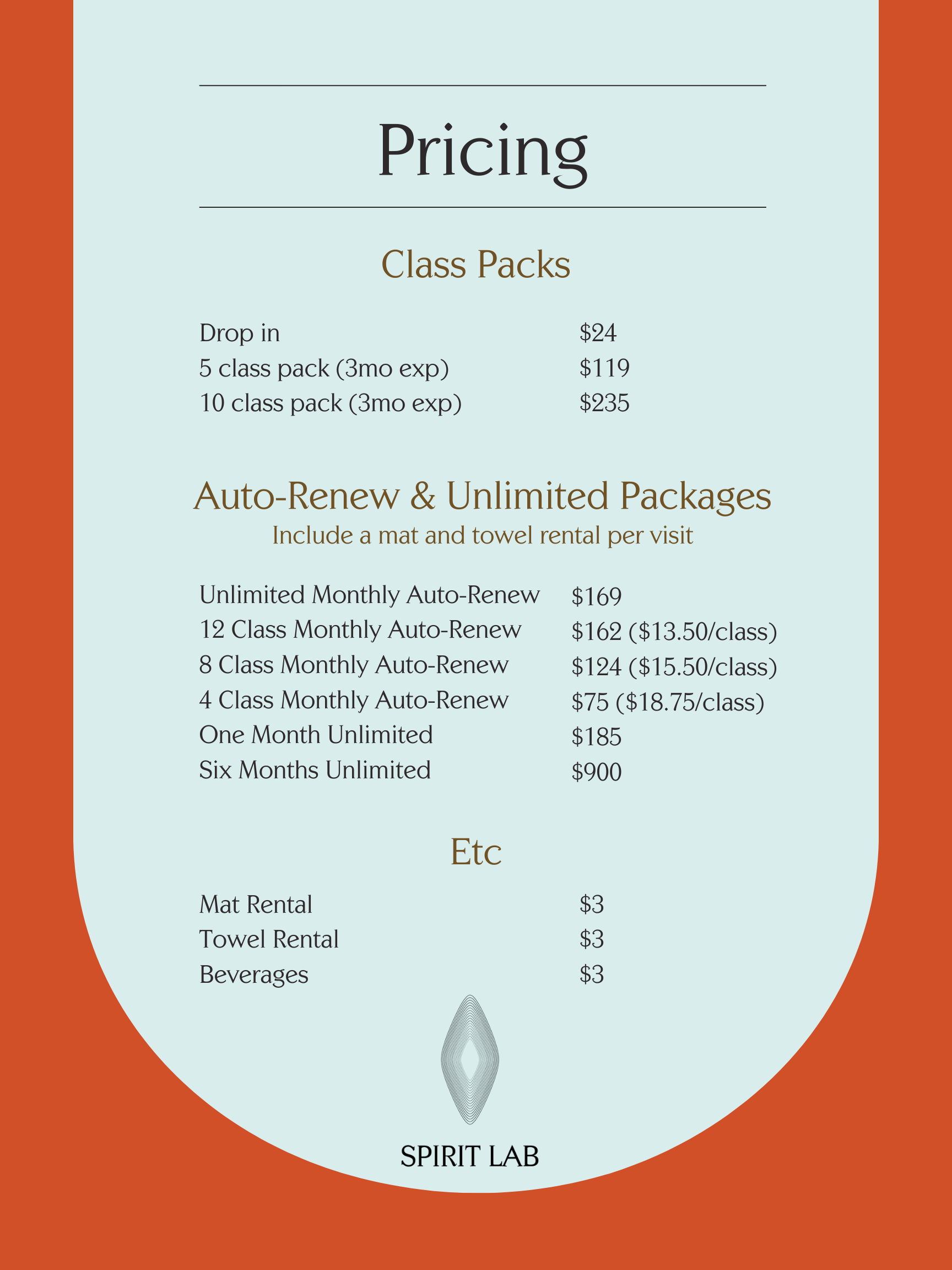 Pricing — Spirit Lab