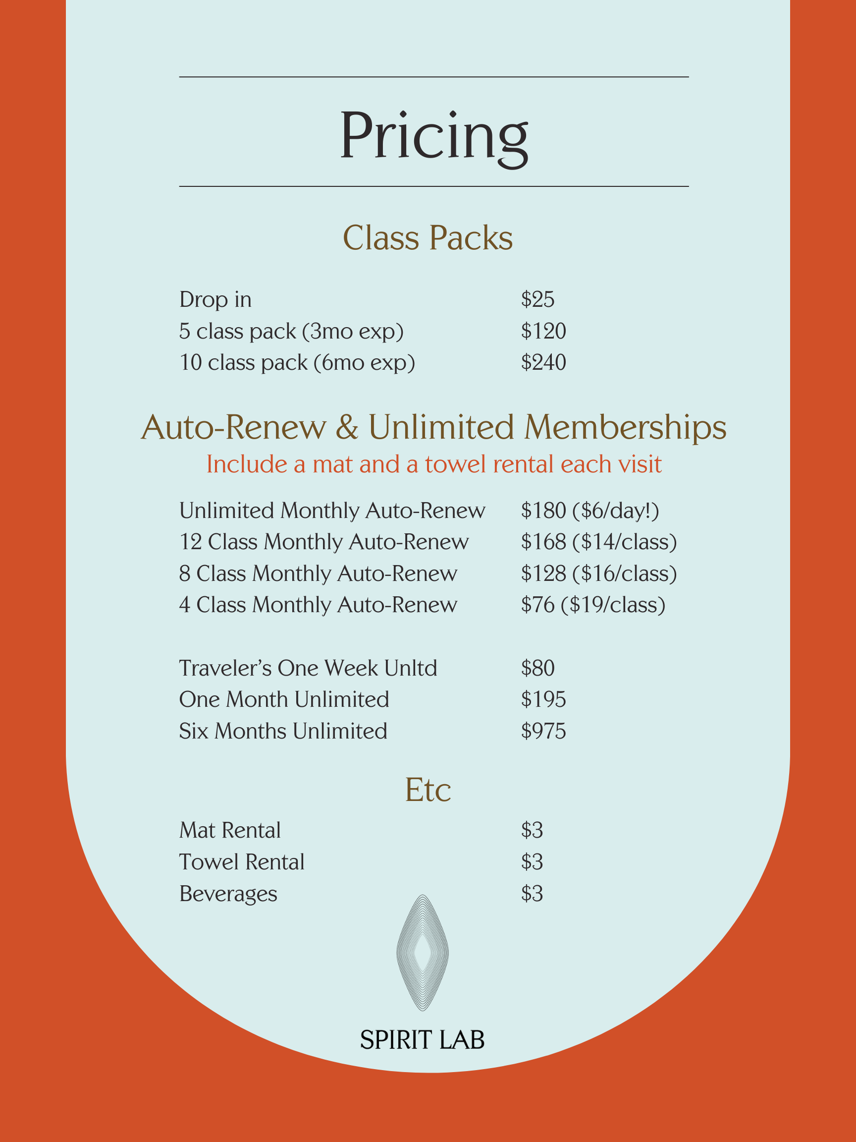 Pricing — Spirit Lab