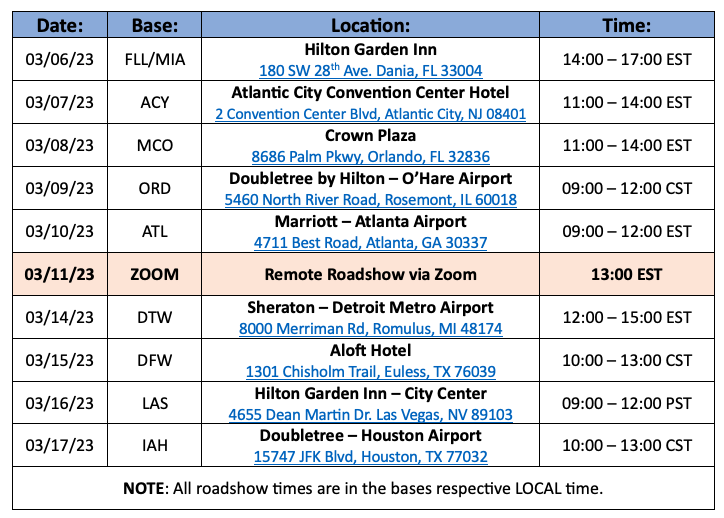 Tentative Agreement: Roadshow Dates! — Spirit AFA-CWA
