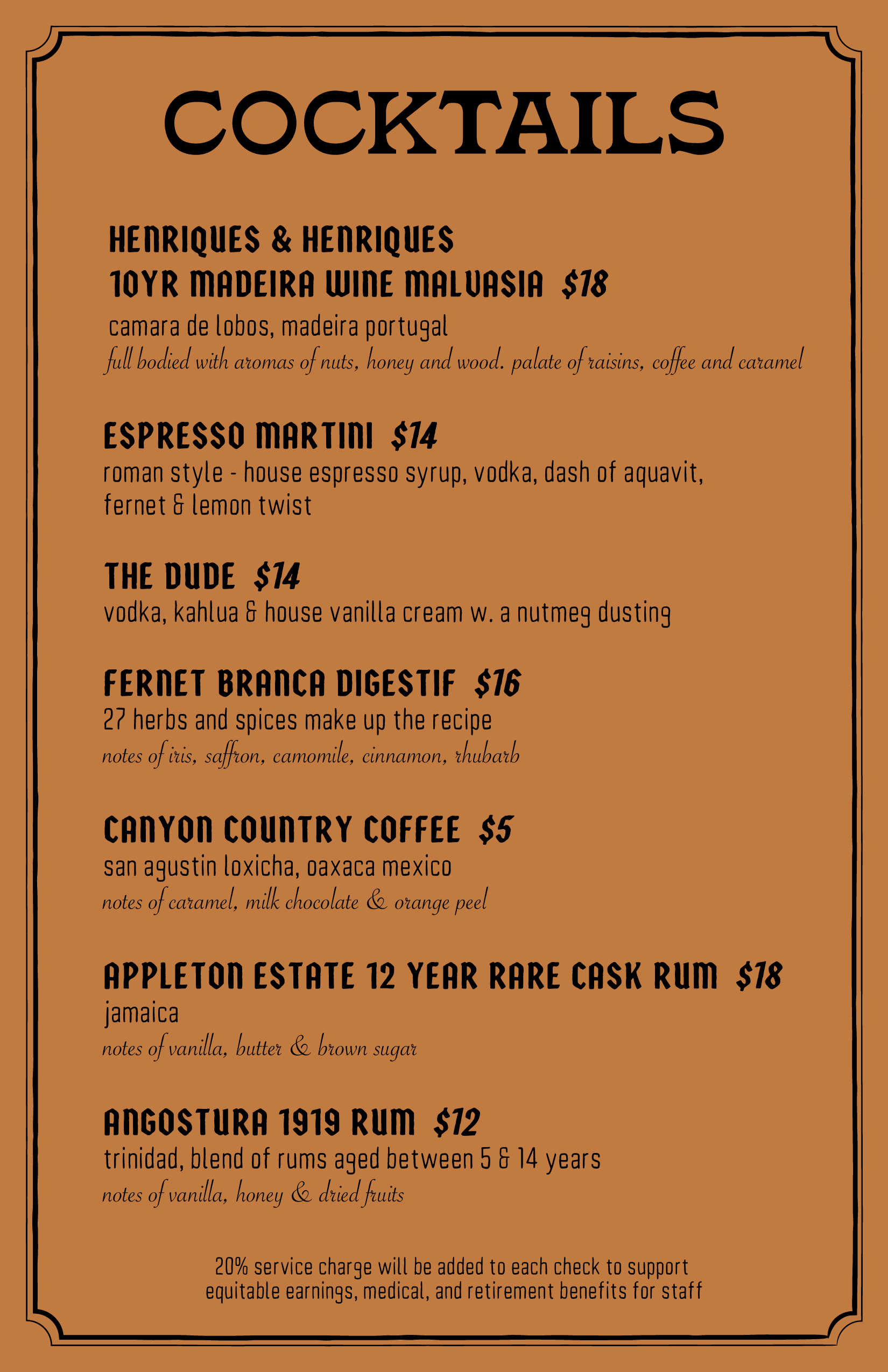 Menu — The Copper Room