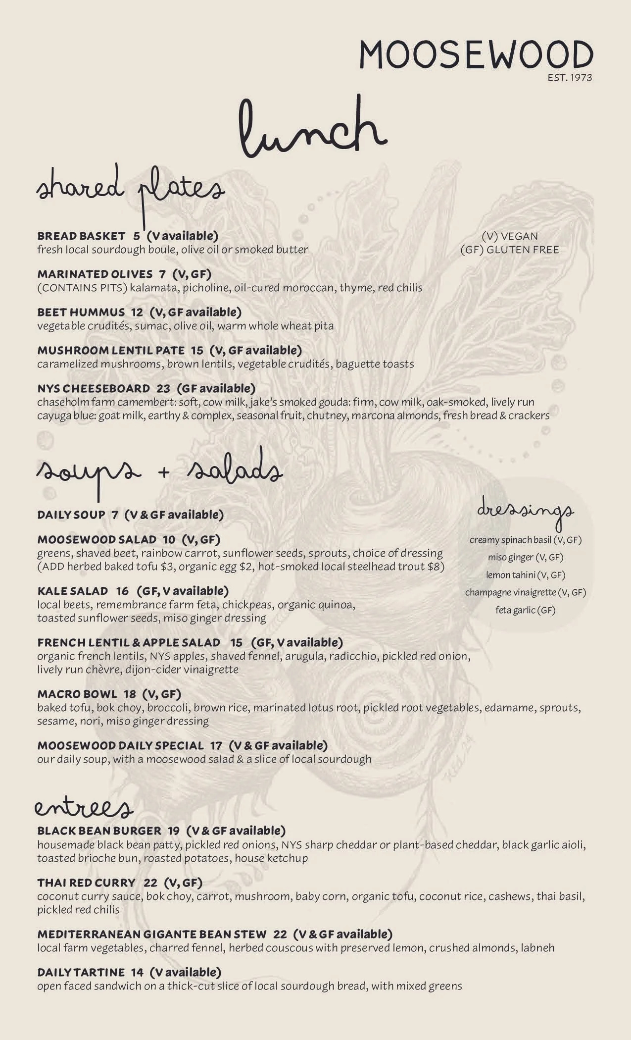 Menu — Moosewood Restaurant