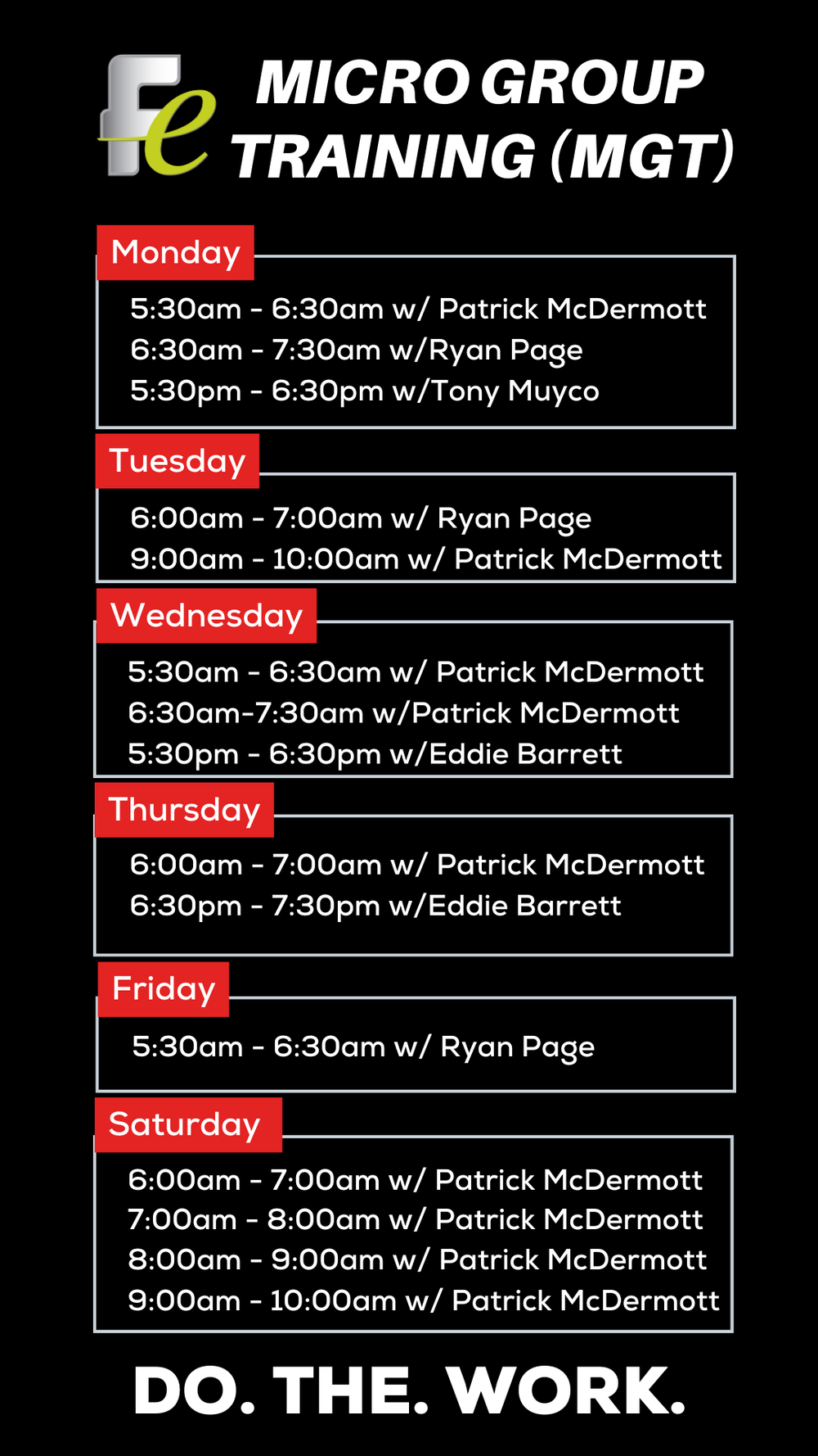 Micro Group Training Schedule — Functional Elements Personal Training & Nutrition