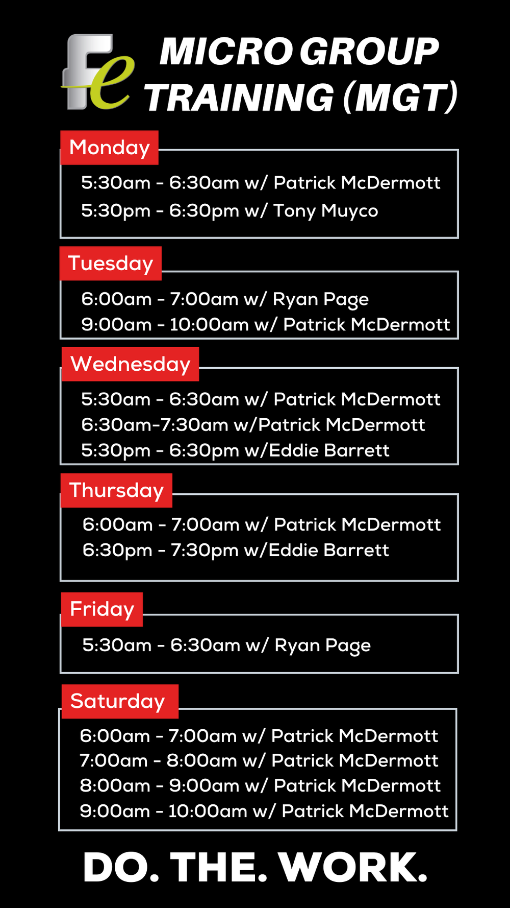 Micro Group Training Schedule — Functional Elements