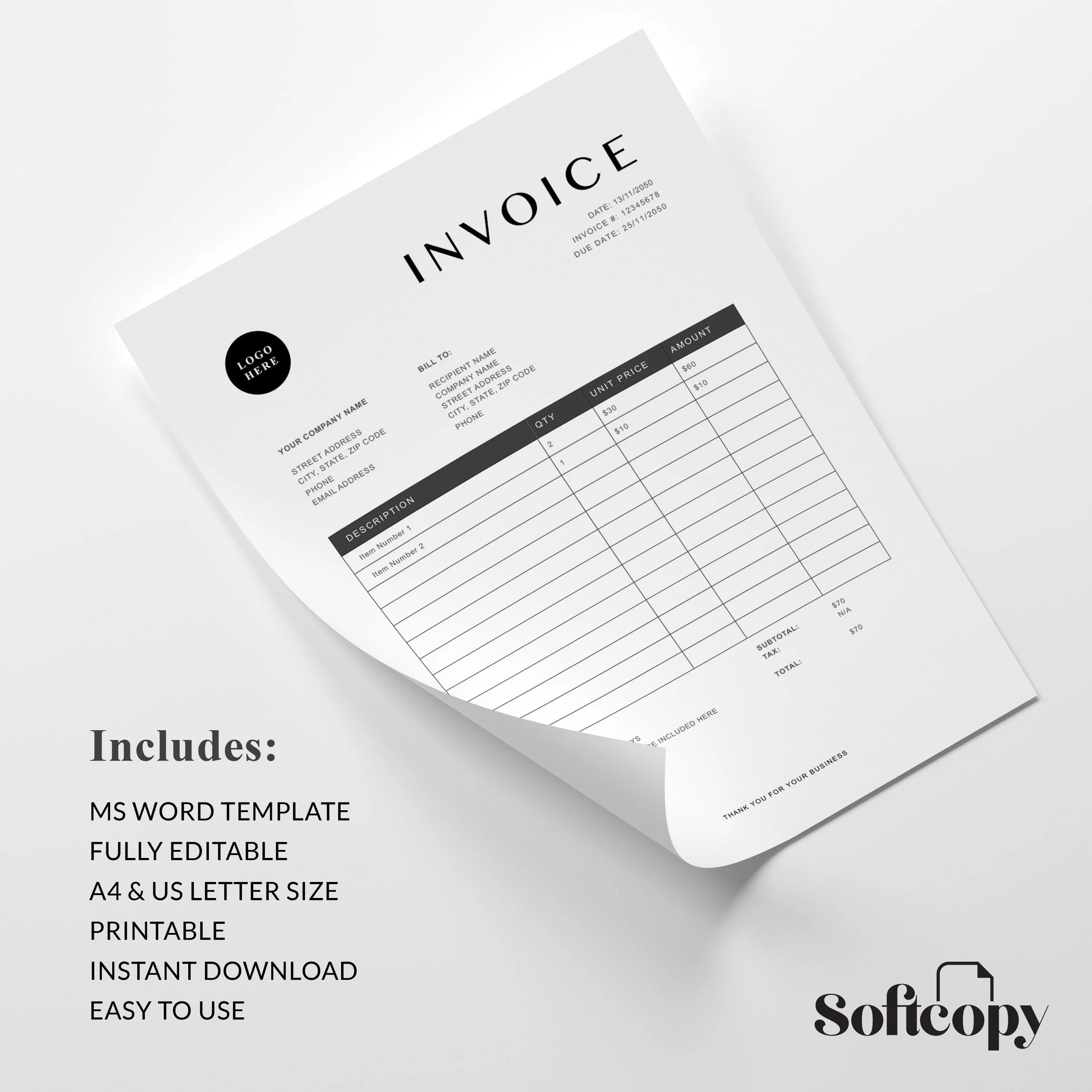 FREE Invoice Template For Microsoft Word With Simple Minimal Design A4 FREE Invoice Template For Microsoft Word With Simple Minimal Design A4