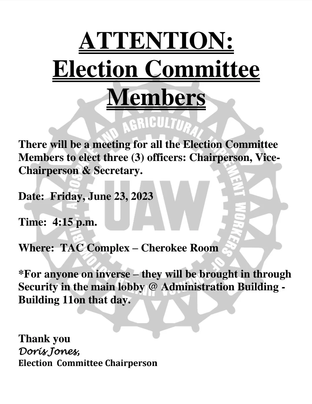 ELECTION COMMITTEE NOTICE — TACUAW.org