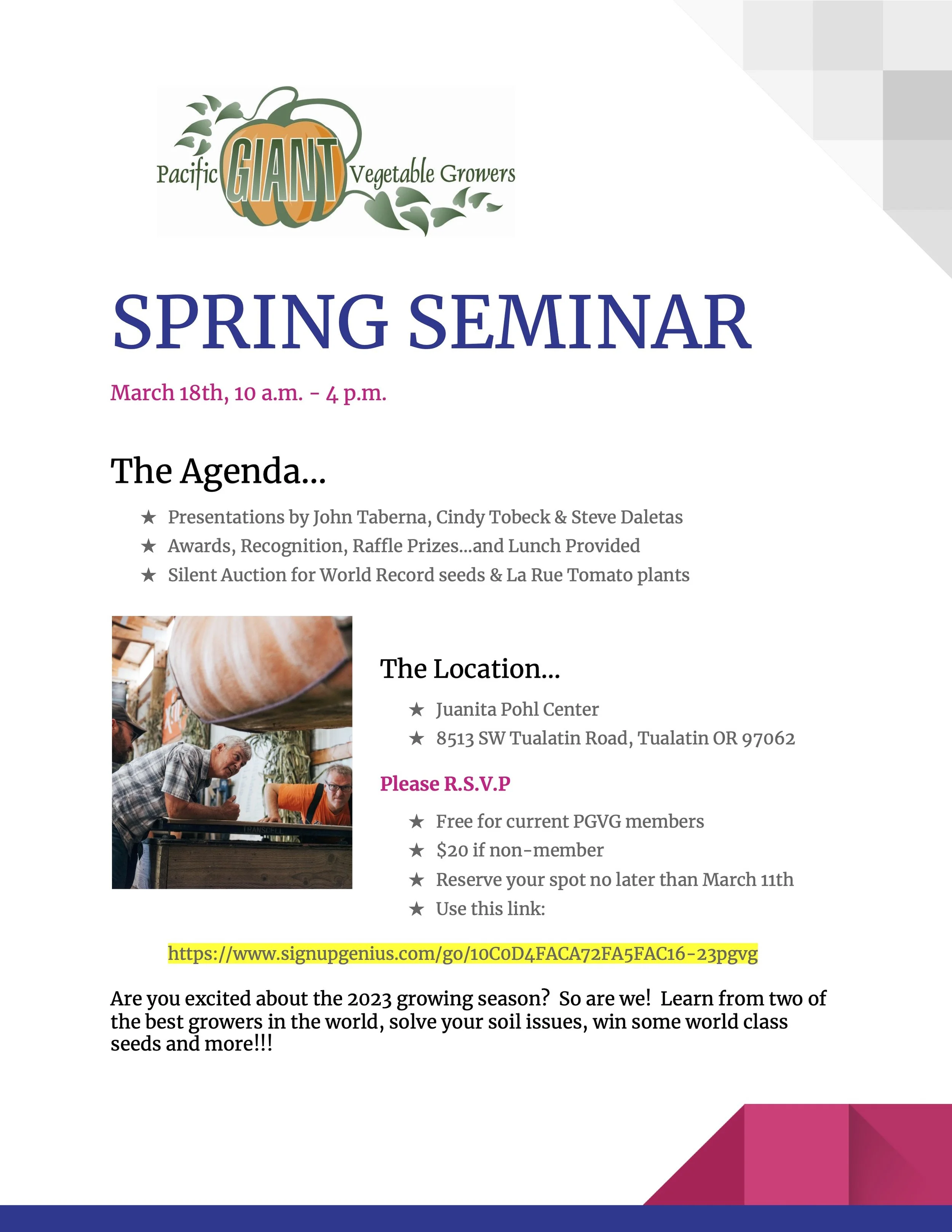 Spring Seminar 2023 — Pacific Giant Vegetable Growers