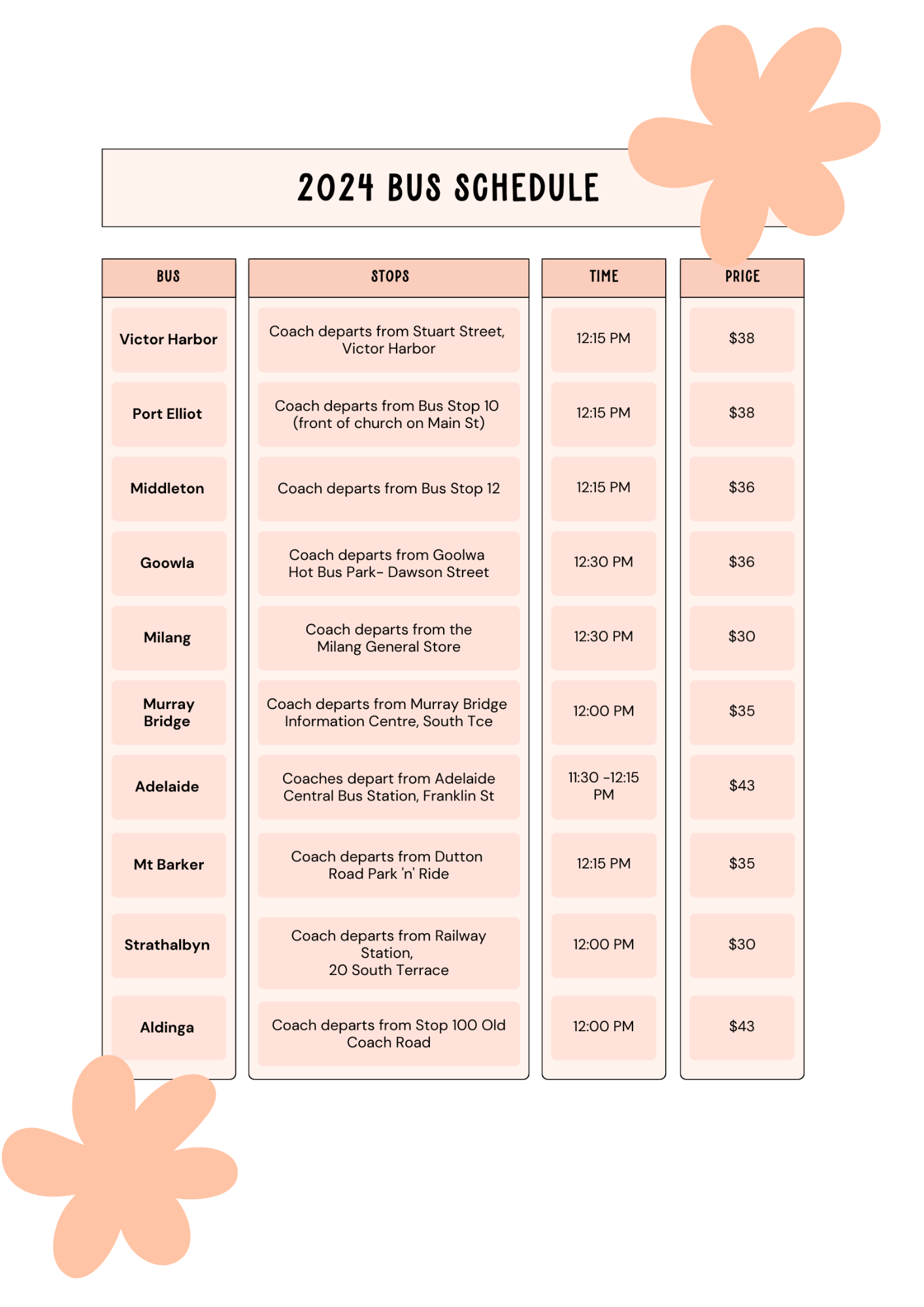 Bus Schedule 2024 — Handpicked Festival