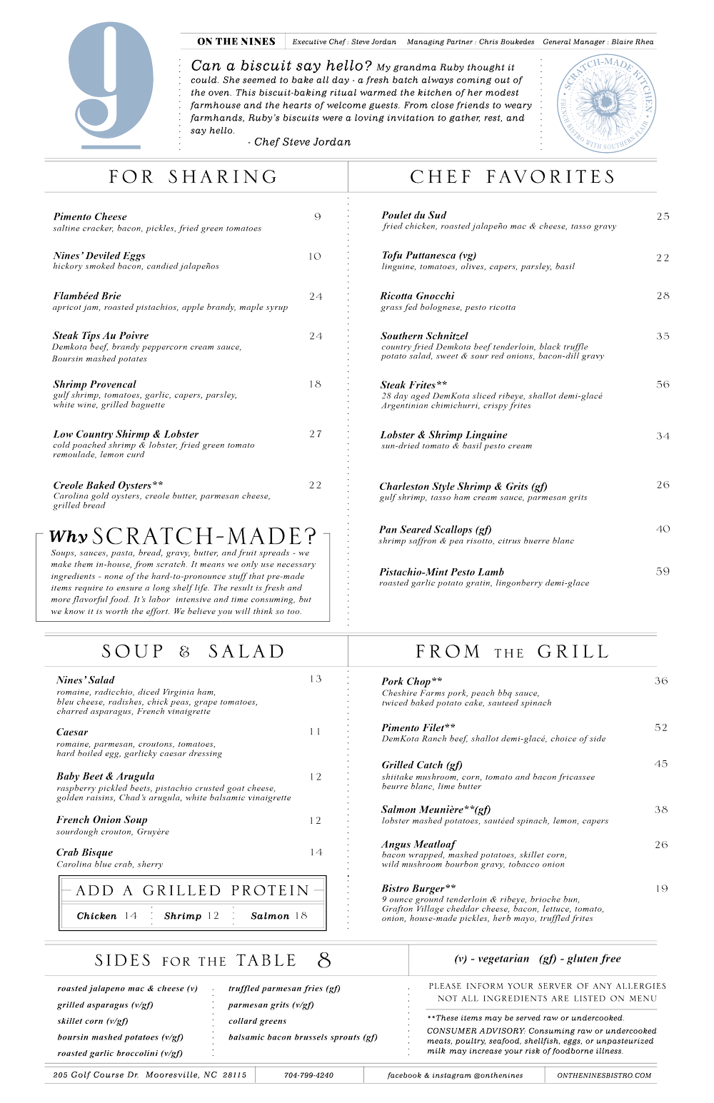 Newest Menu — On the Nines Bistro