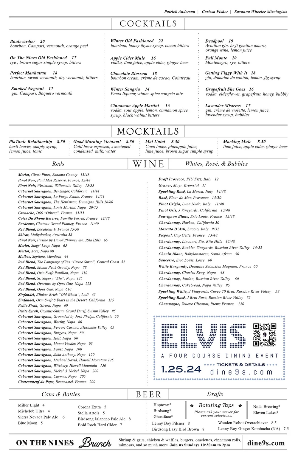 Newest Menu — On the Nines Bistro