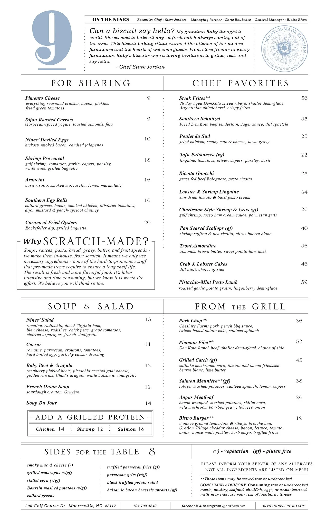 Newest Menu — On the Nines Bistro