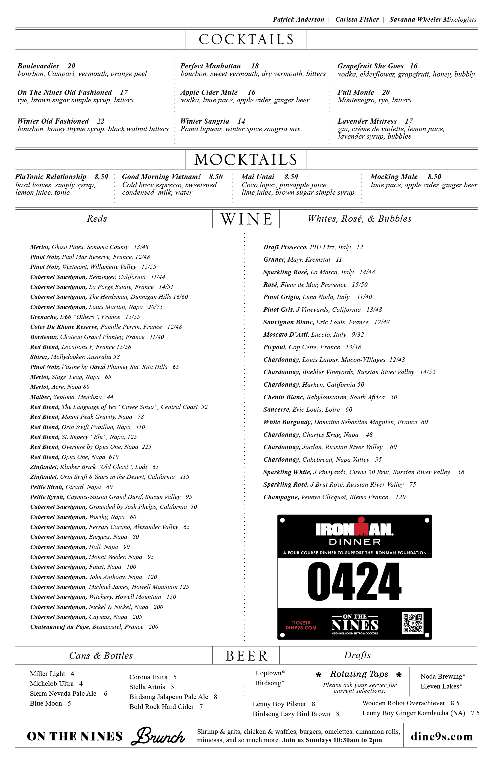 Newest Menu — On the Nines Bistro