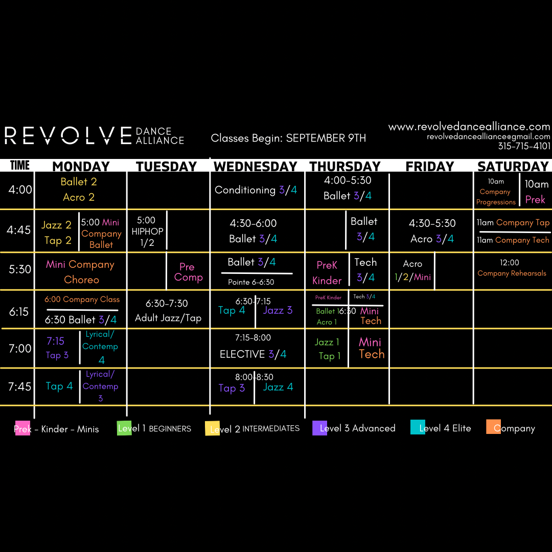 Dance Schedule — Revolve Dance Alliance - Dance Studio in Central New York