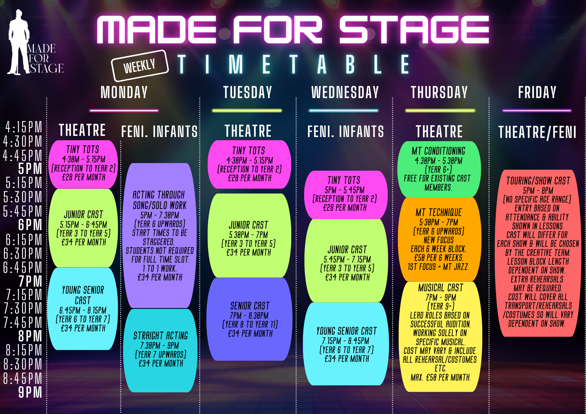 Timetable — Made For Stage UK - Musical Theatre Academy in Lancashire