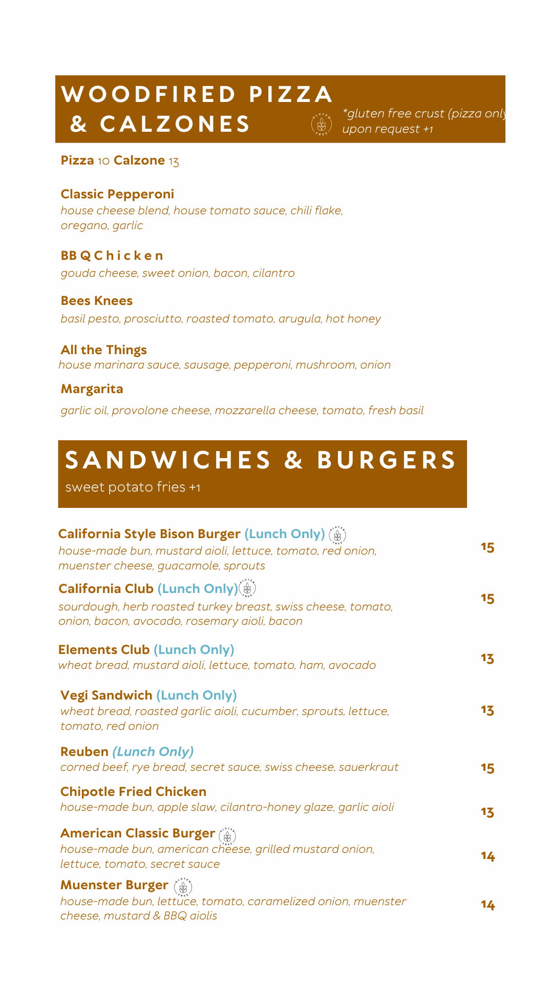 Menu — The Elements Restaurant