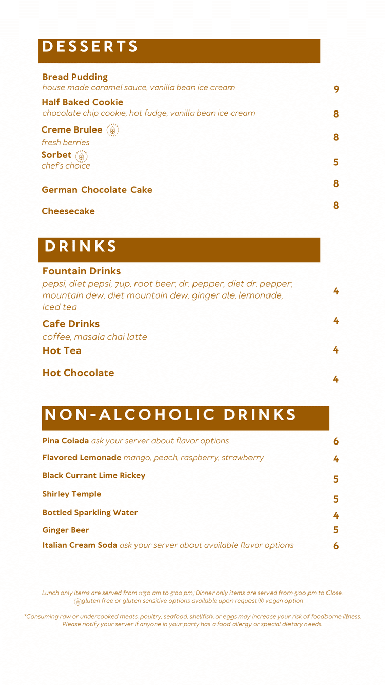 Menu — The Elements Restaurant