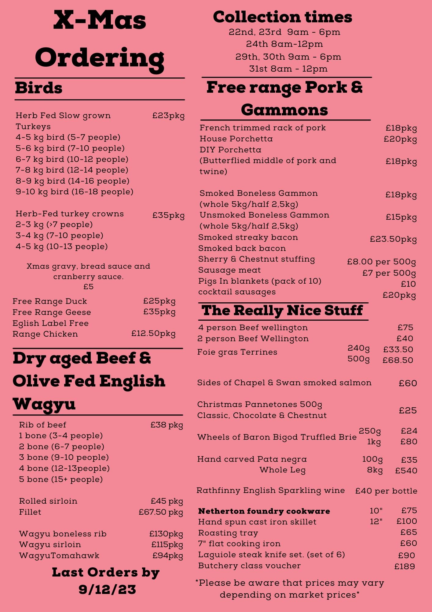 Christmas Order Form — The Butcher's Table