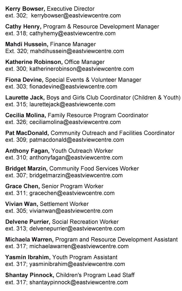 Staff — Eastview Neighborhood Community Centre