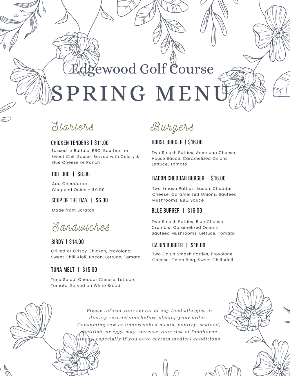Menu — Edgewood Golf Course
