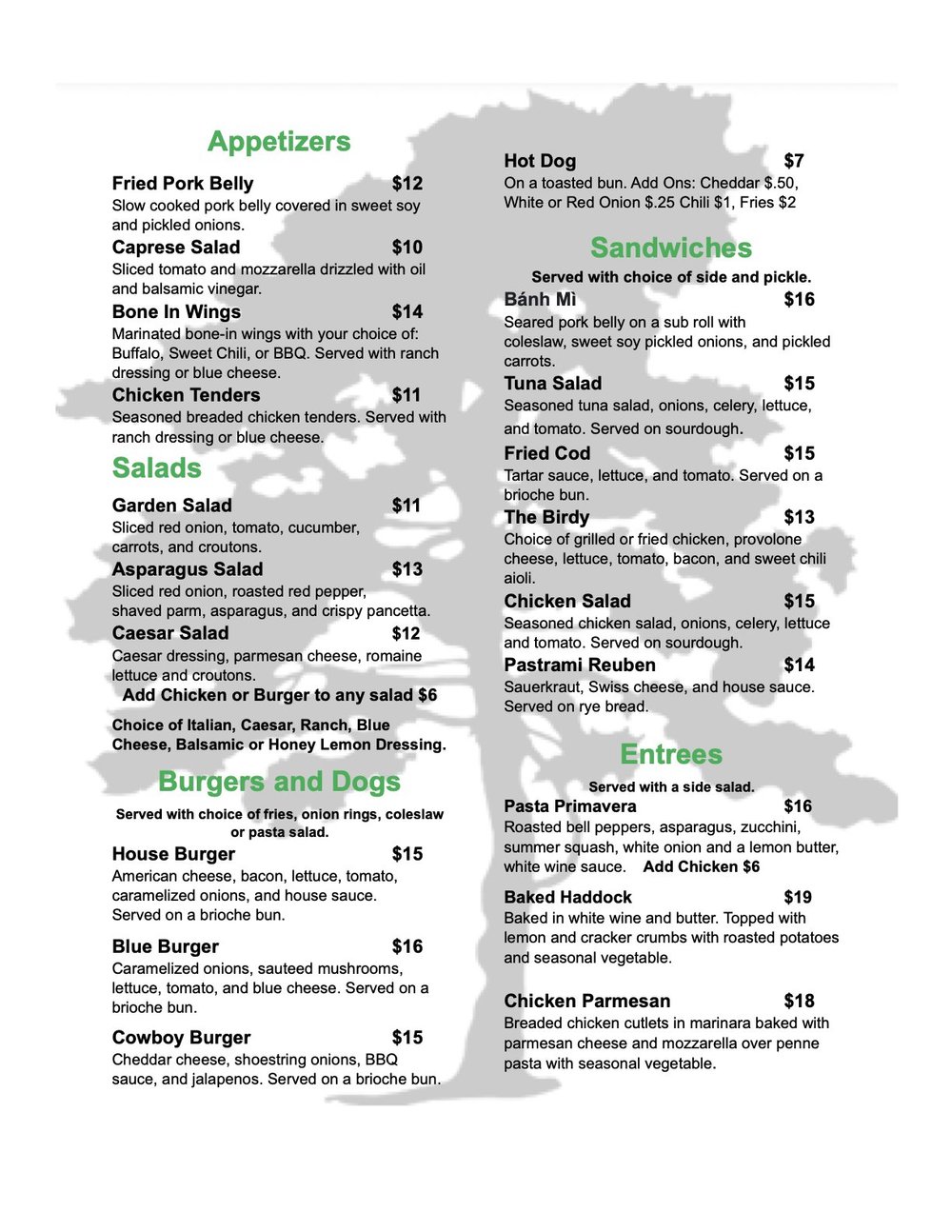 Menu — Edgewood Golf Course