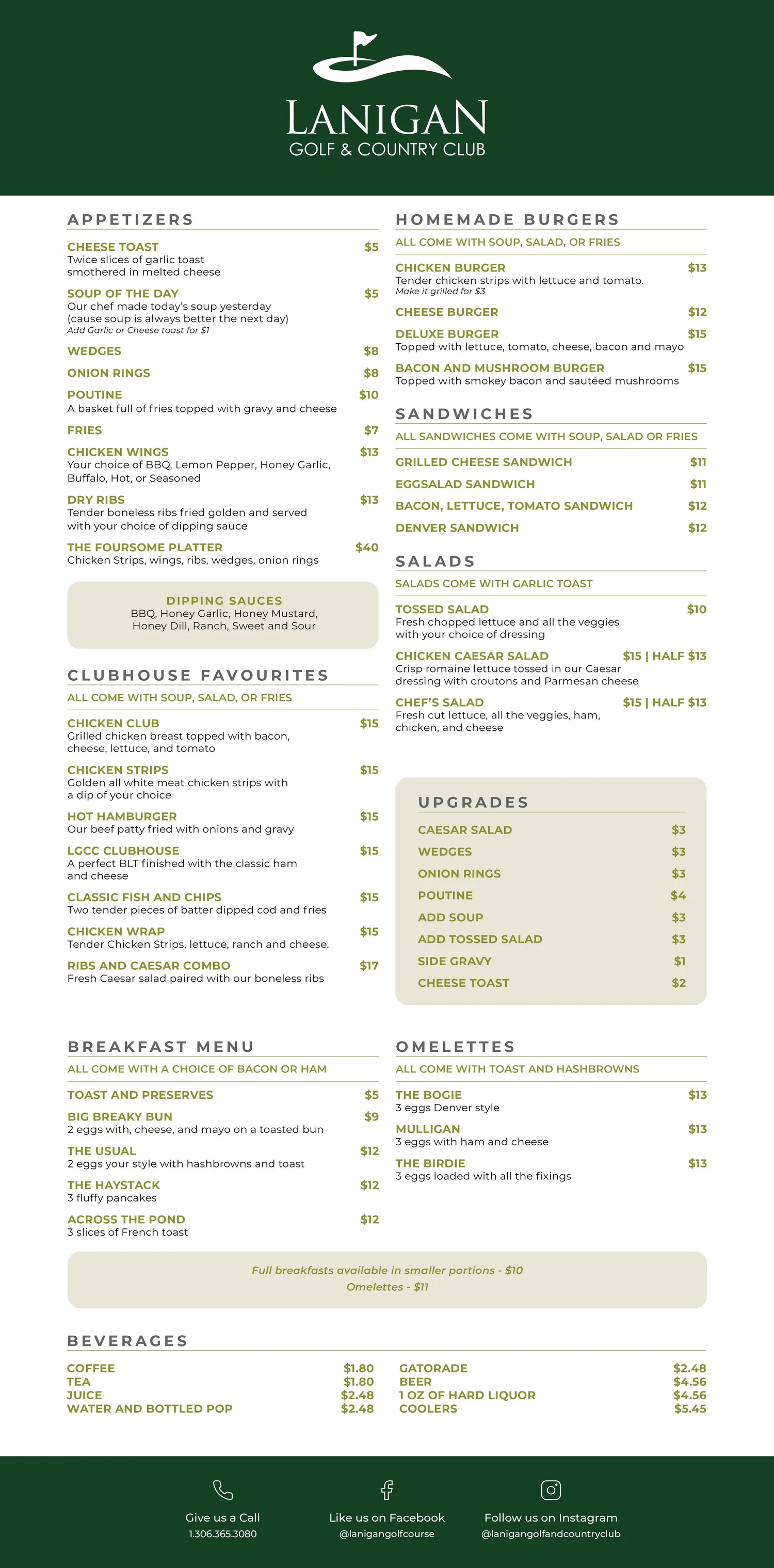 Our Menu — Lanigan Golf and Country Club