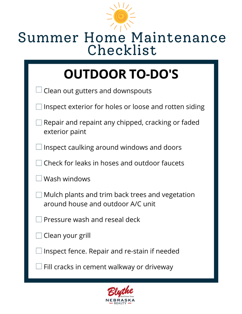 Summer Home Maintenance Checklists — Blythe Team
