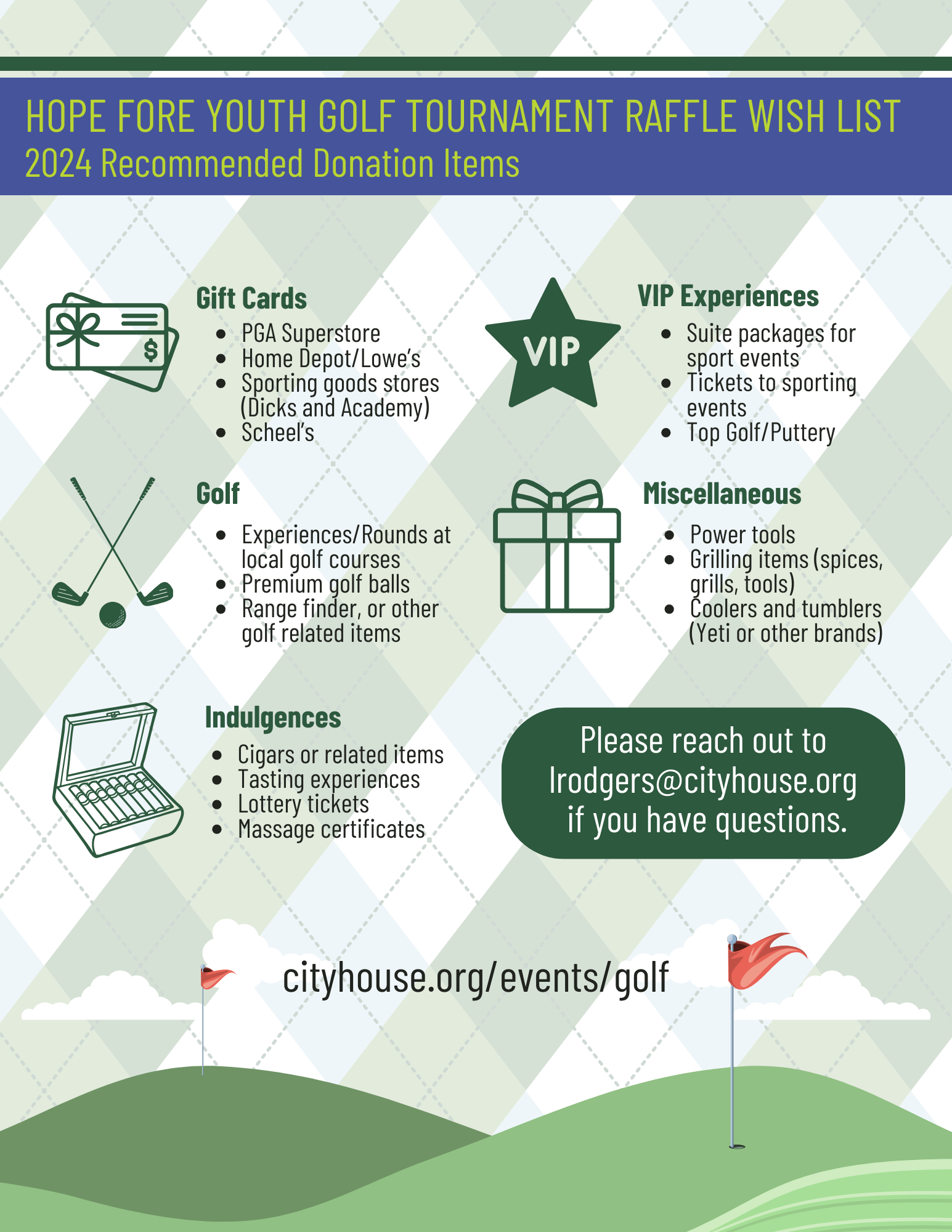 GOLF Raffle Wish List — City House