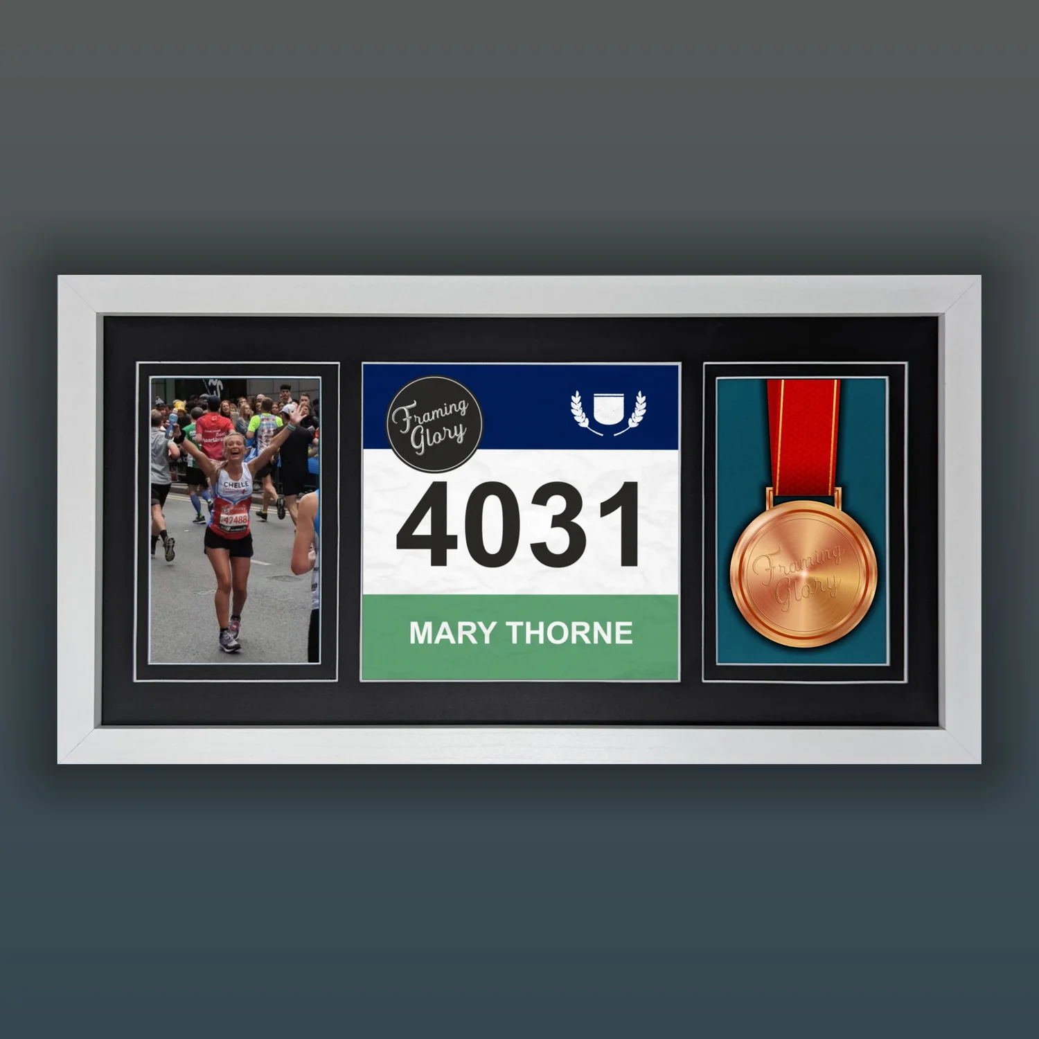 Race Bib & Medal Display Frame - Runner Gifts - Framing Glory - Gifts ...