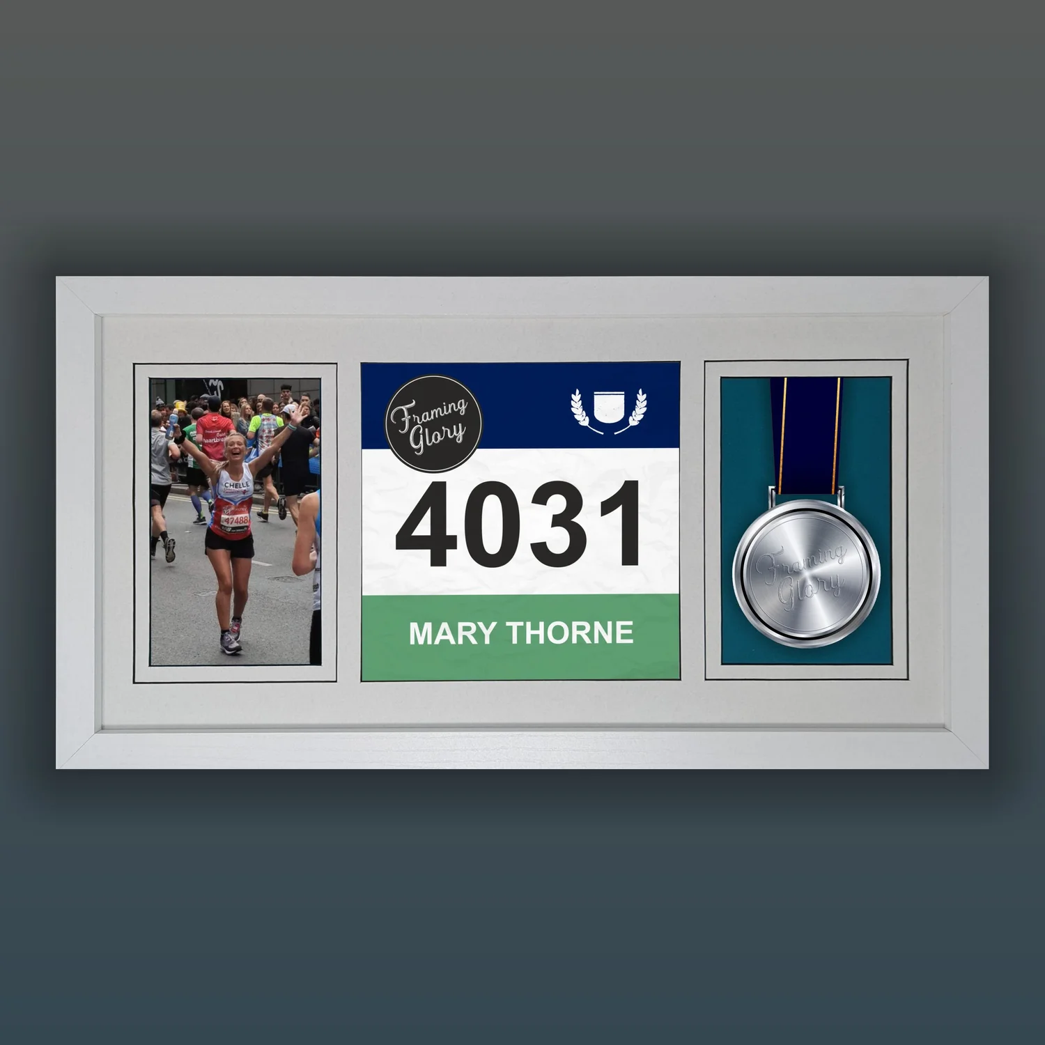 Race Bib & Medal Display Frame - Runner Gifts - Framing Glory - Gifts ...