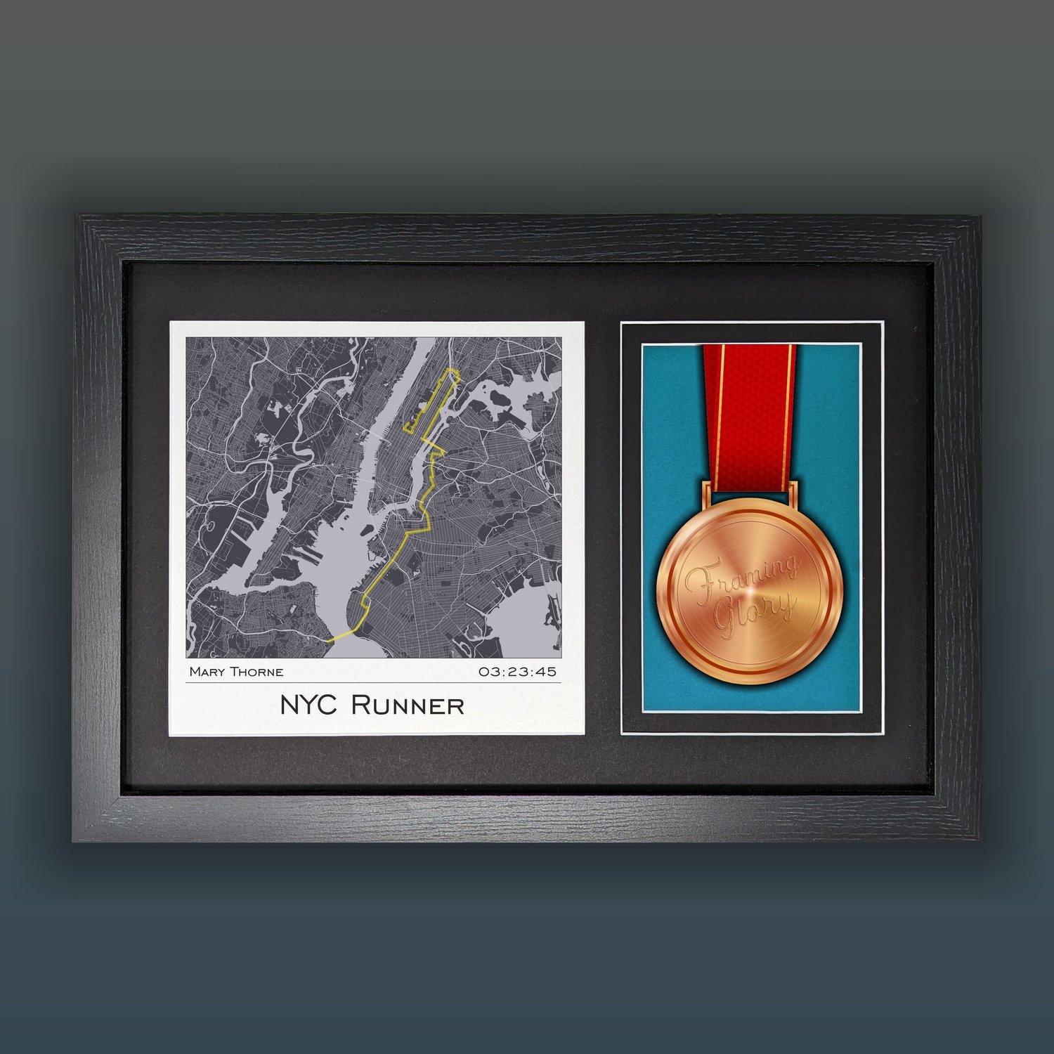 New York - Marathon - Map, Photo & Medal Display Frame - Marathon Gifts ...