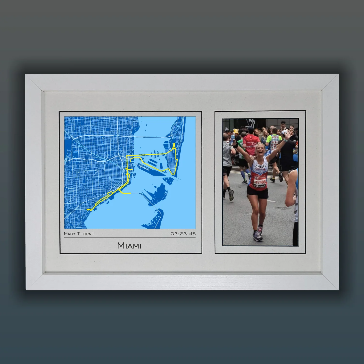 Miami - Marathon - Map, Photo & Medal Display Frame - Marathon Gifts ...