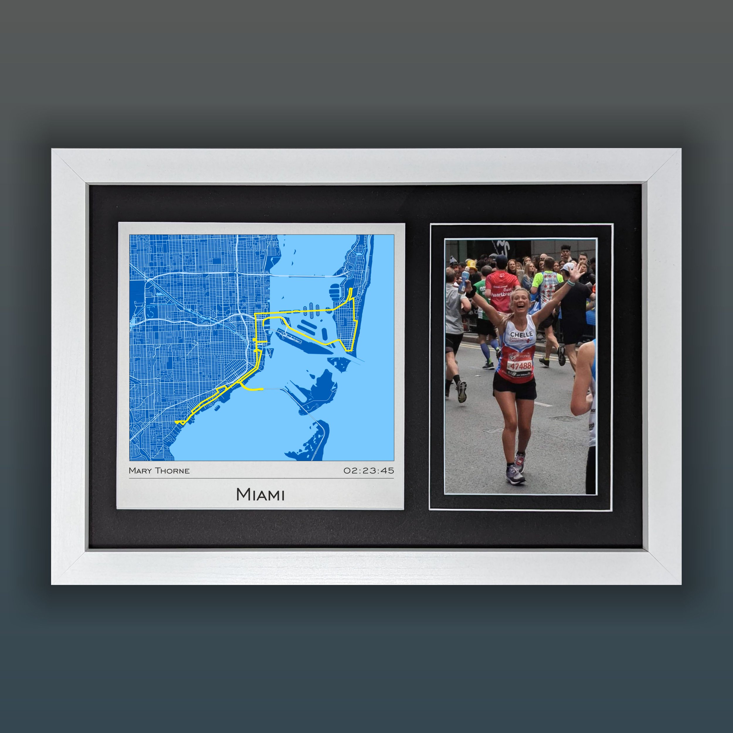 Miami - Marathon - Map, Photo & Medal Display Frame - Marathon Gifts ...