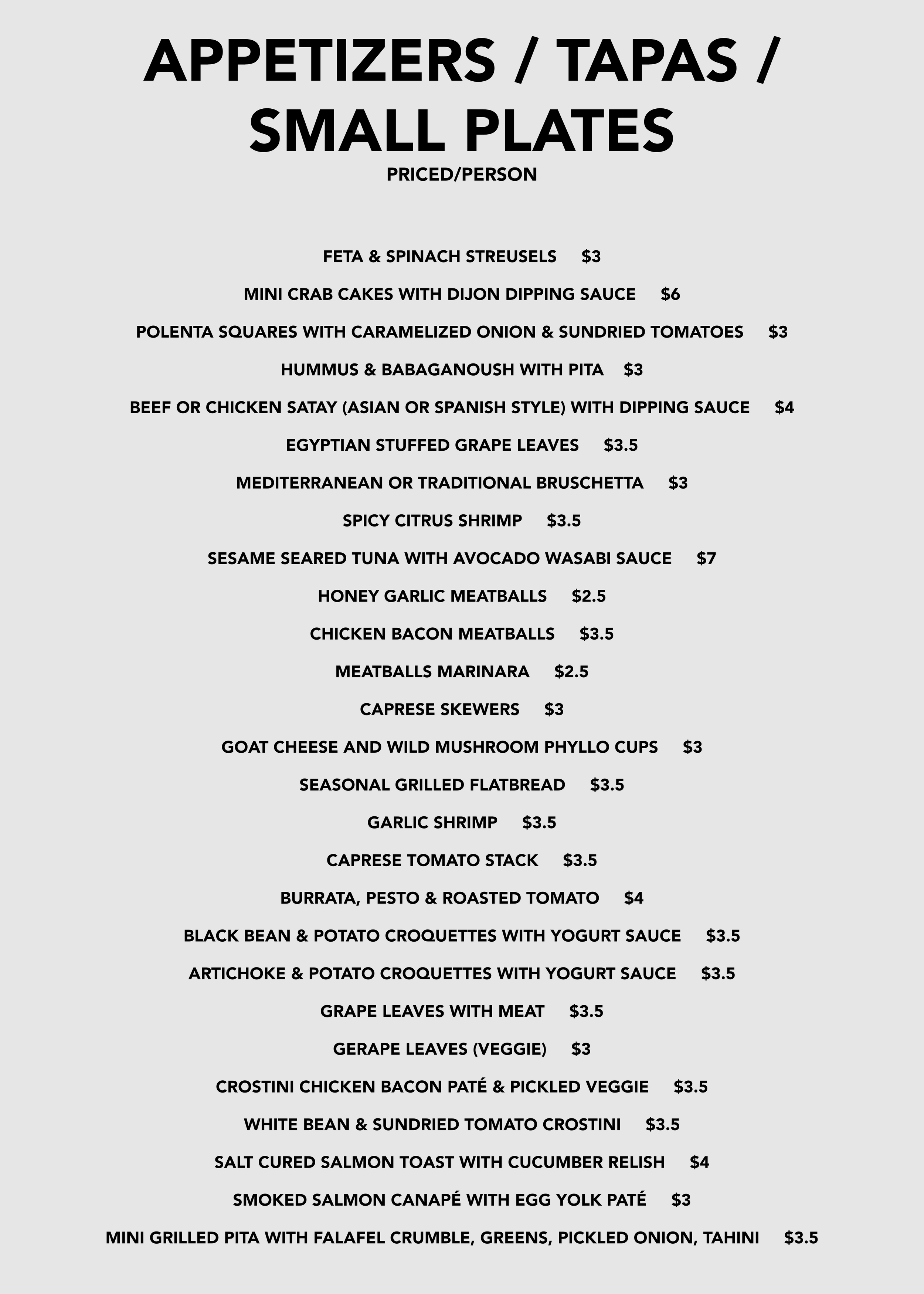Menu 1 — Above & Beyond Catering and Kitchen