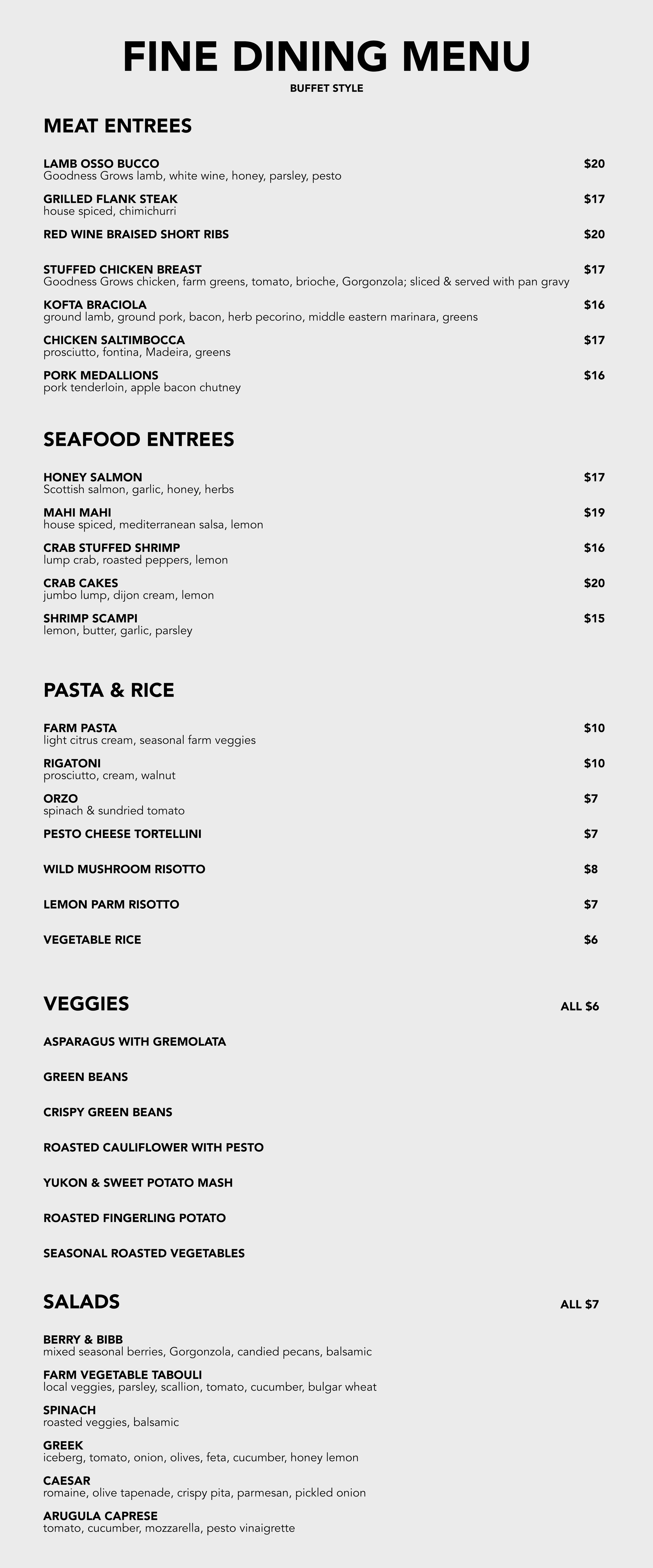 Menu 1 — Above & Beyond Catering and Kitchen
