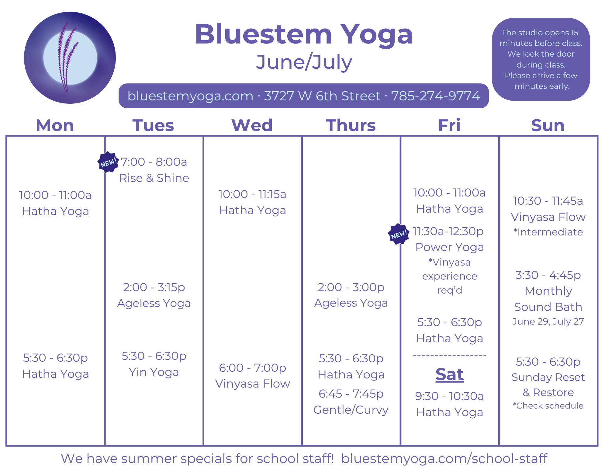 Weekly Schedule Static — Bluestem Yoga